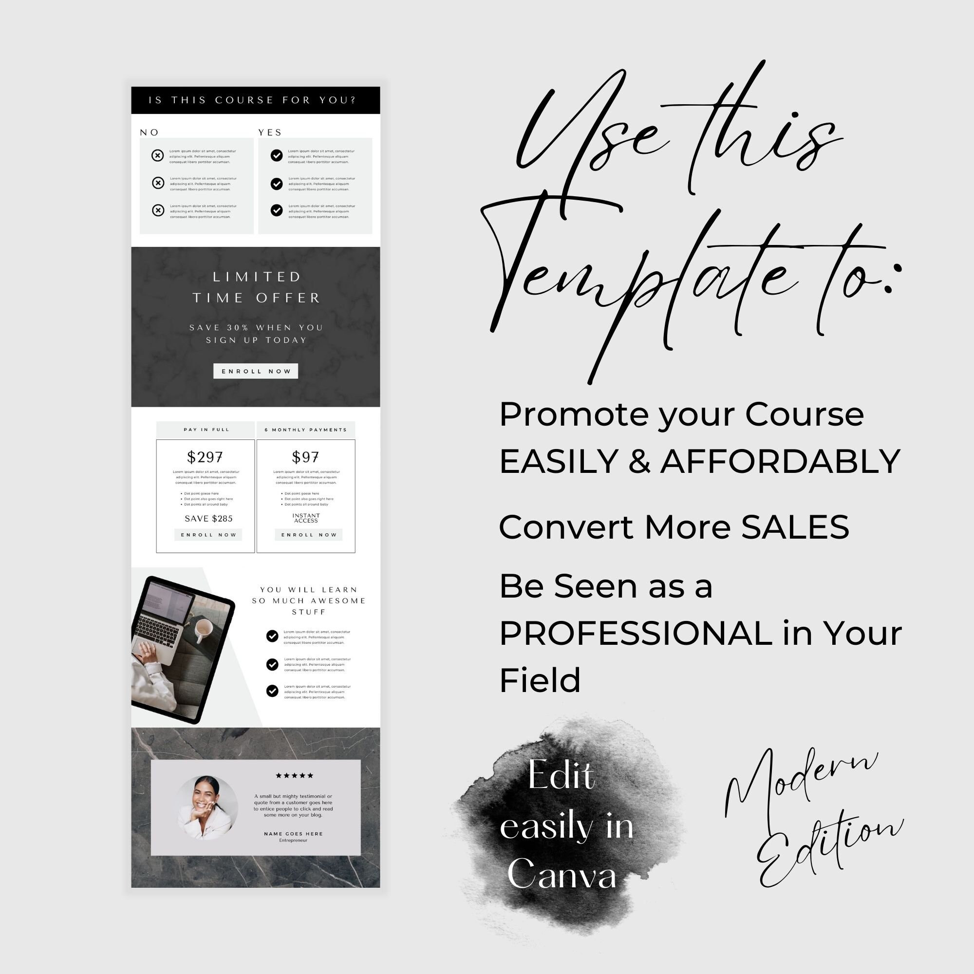 Sales Page Canva Template Coaching Course Sales Page Sales - Etsy