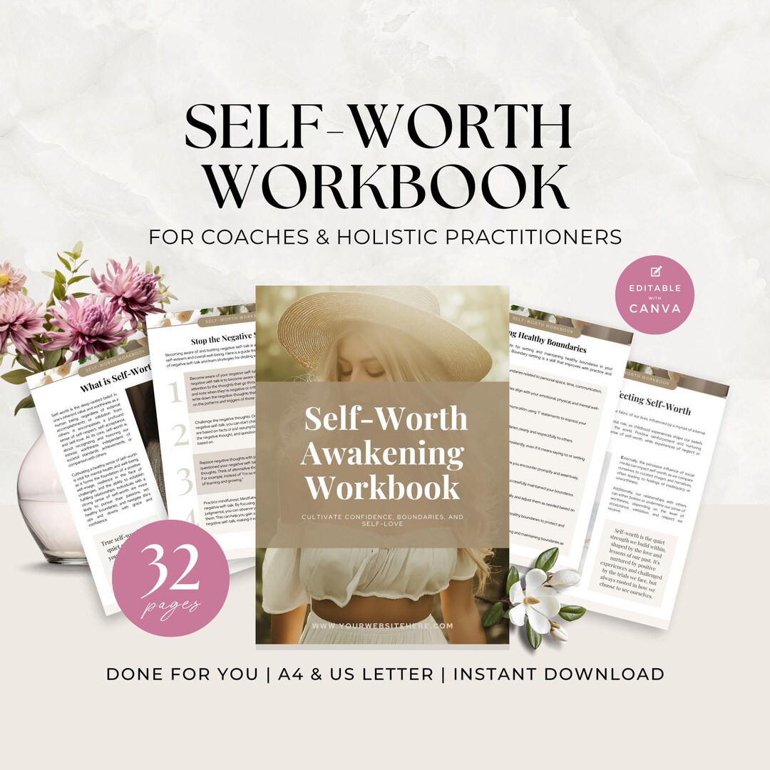 Self Worth Workbook | Editable Coaching Workbook, Lead Magnet, Client ...