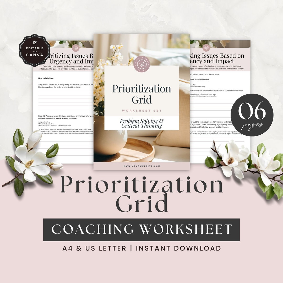 Prioritization Coaching Worksheet Template, Life Coach Workbook, Client ...
