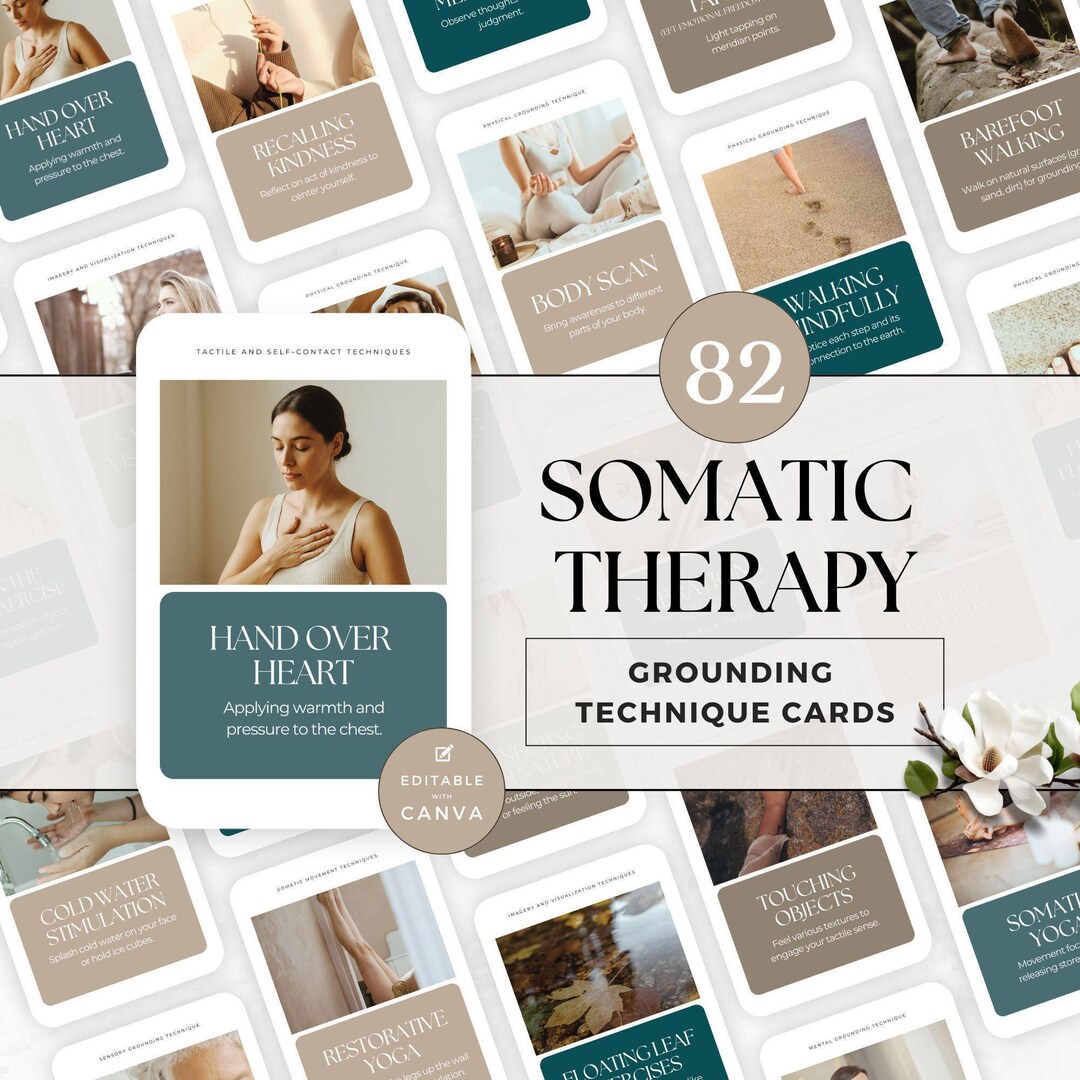 Somatic Therapy Grounding Techniques Cards | 82 Editable Canva ...