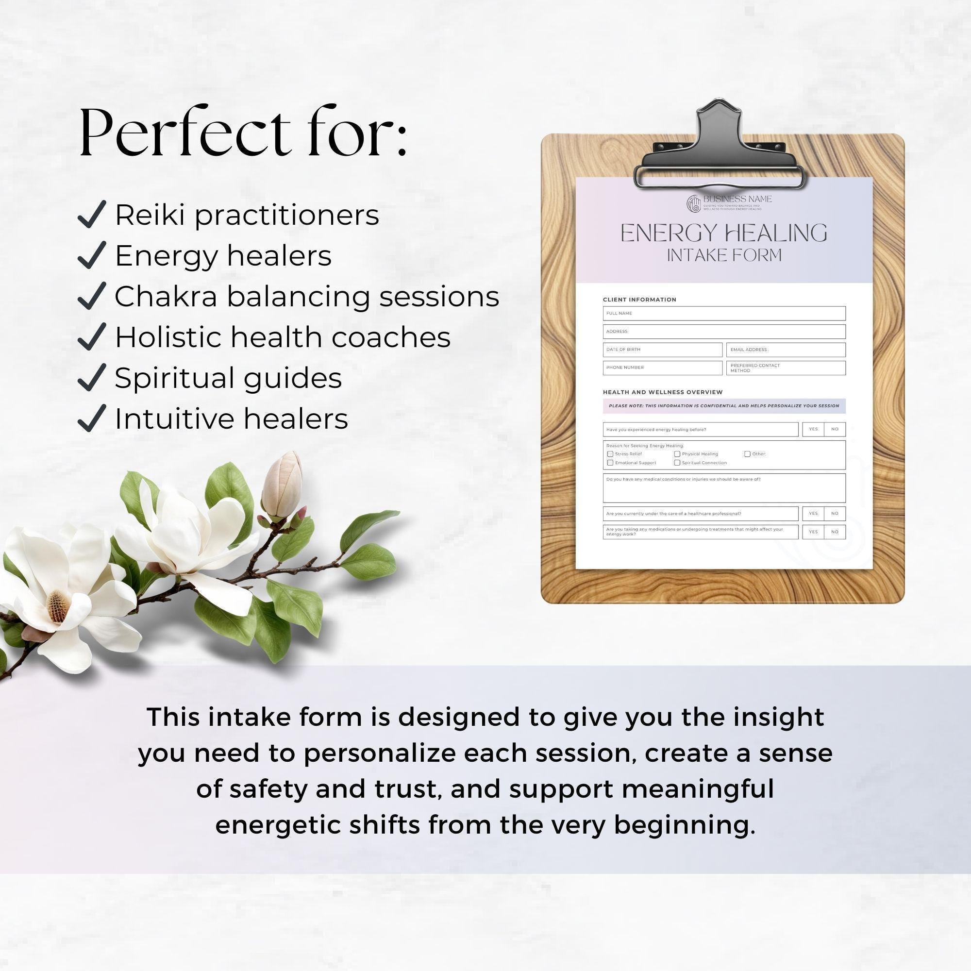 Energy Healing Intake Form, Editable New Client Questionnaire, Client ...