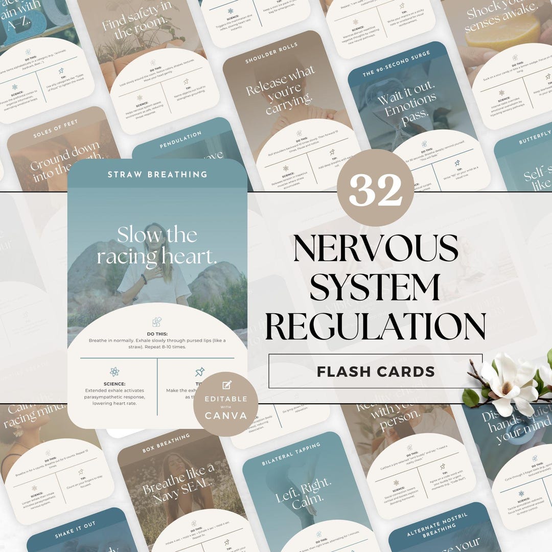 Nervous System Regulation Flash Cards | 32 Editable Canva Templates for ...