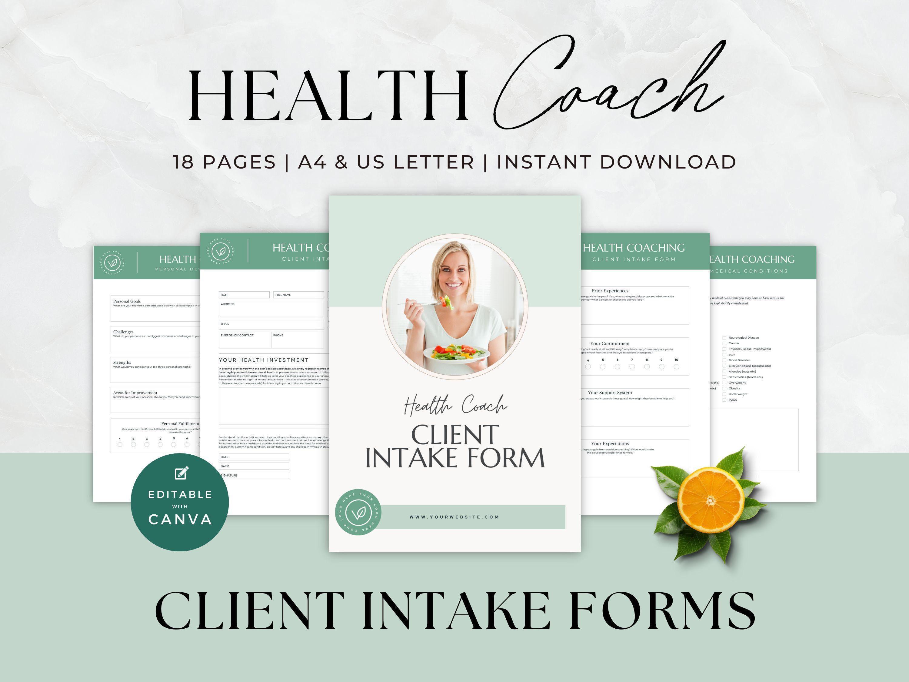 Health Coach Intake Form, Client Onboarding Questionnaire, PDF Fillable ...