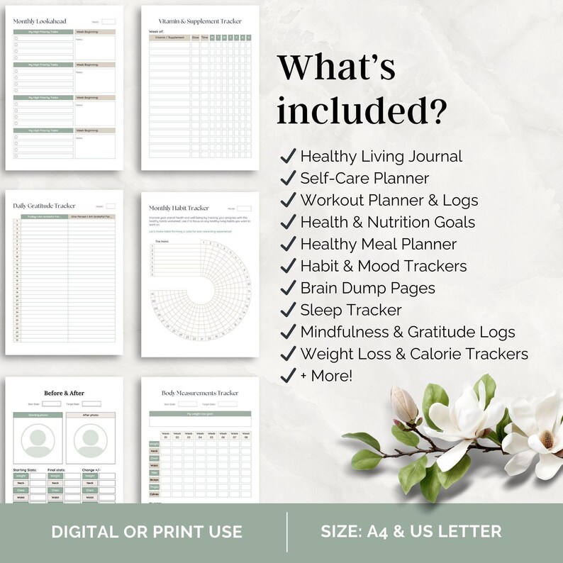 Health & Wellness Planner Canva Template Self Care Journal, Weight Loss ...