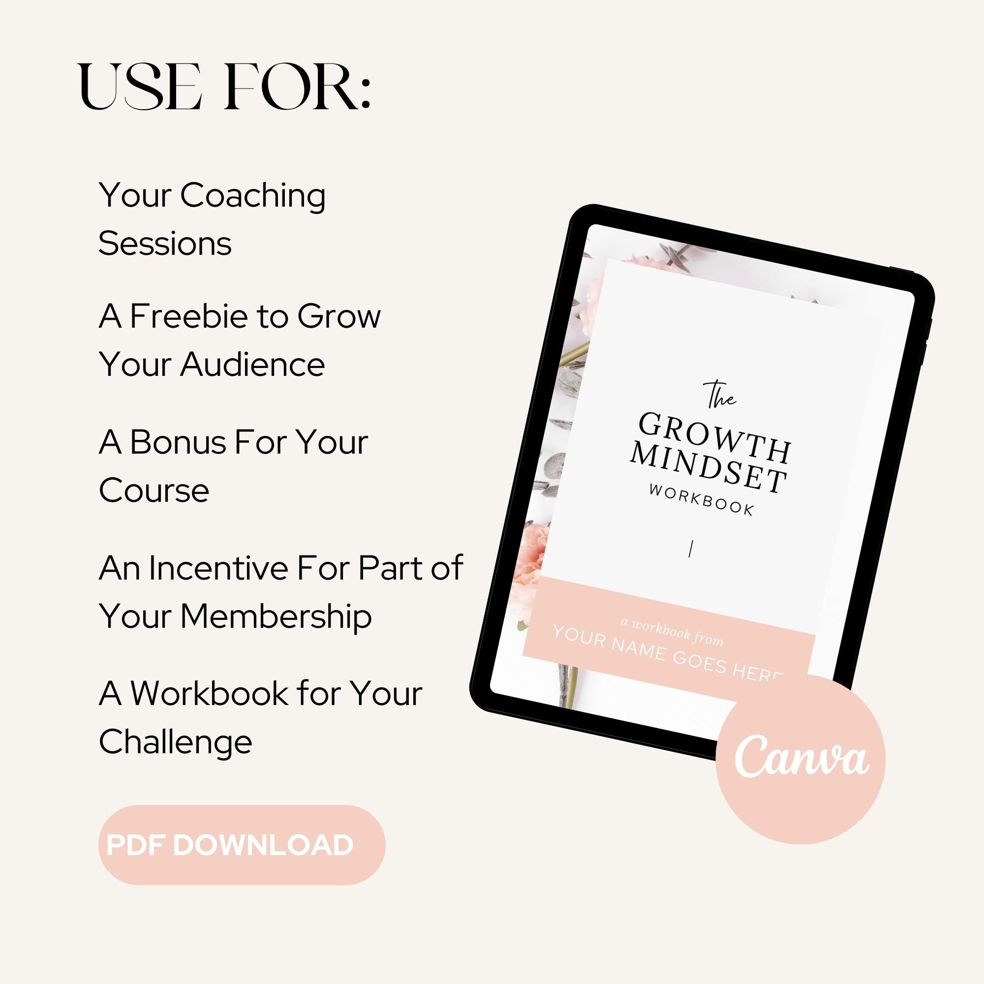 Growth Mindset Worksheets, Coaching Workbook Template, Done for You ...