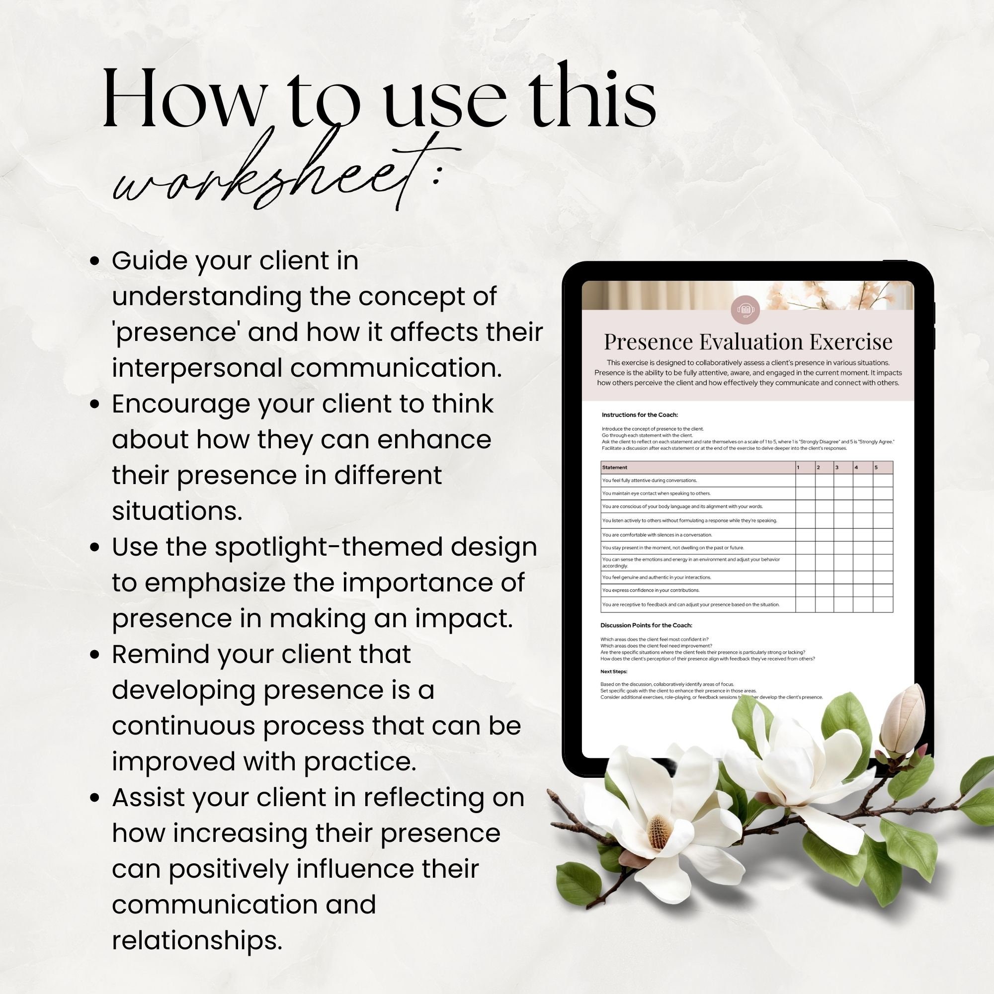 Leadership Coaching Worksheet, Presence Development Questions and ...