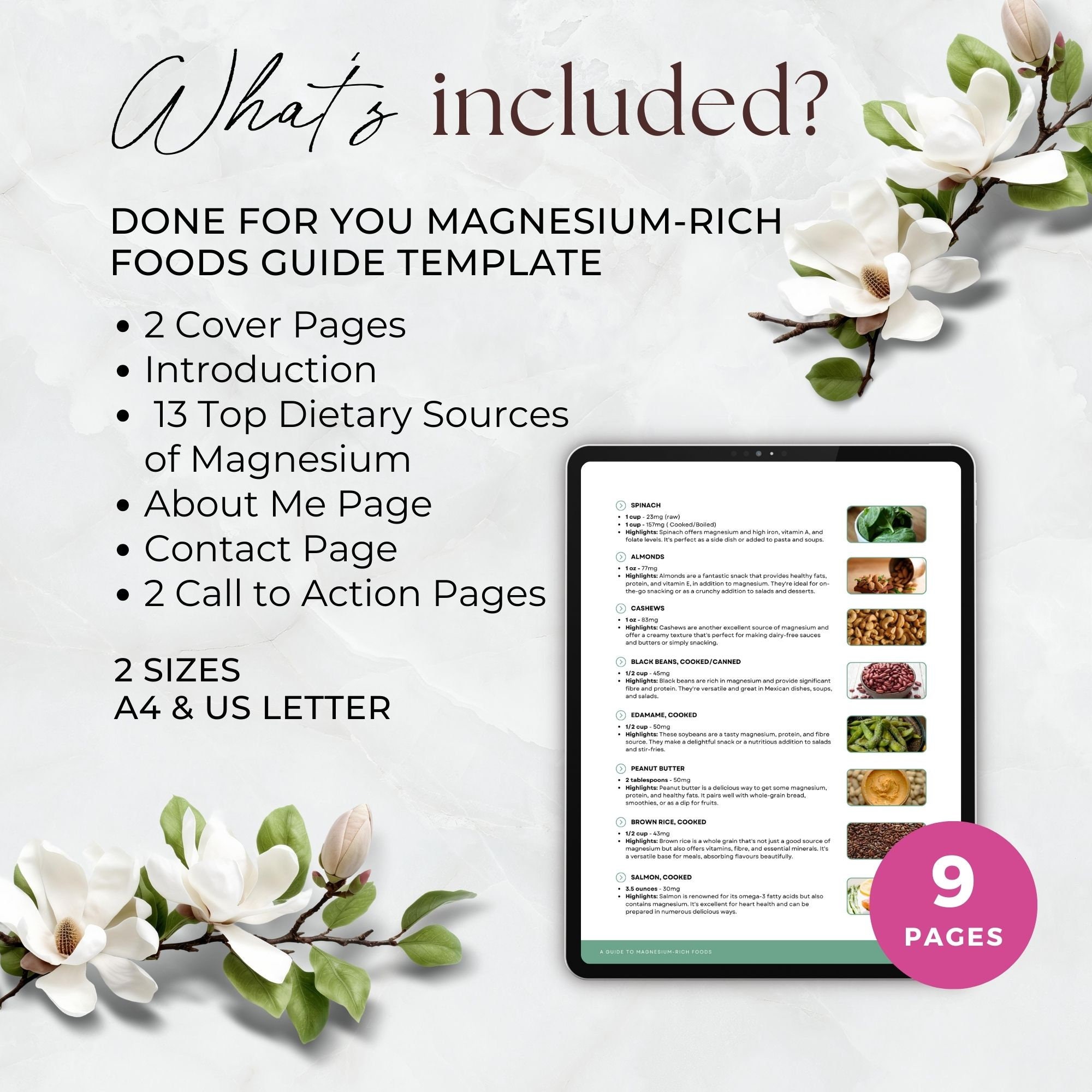Magnesium Rich Foods Guide, Nutrition Coach Ebook, Health and Wellness ...
