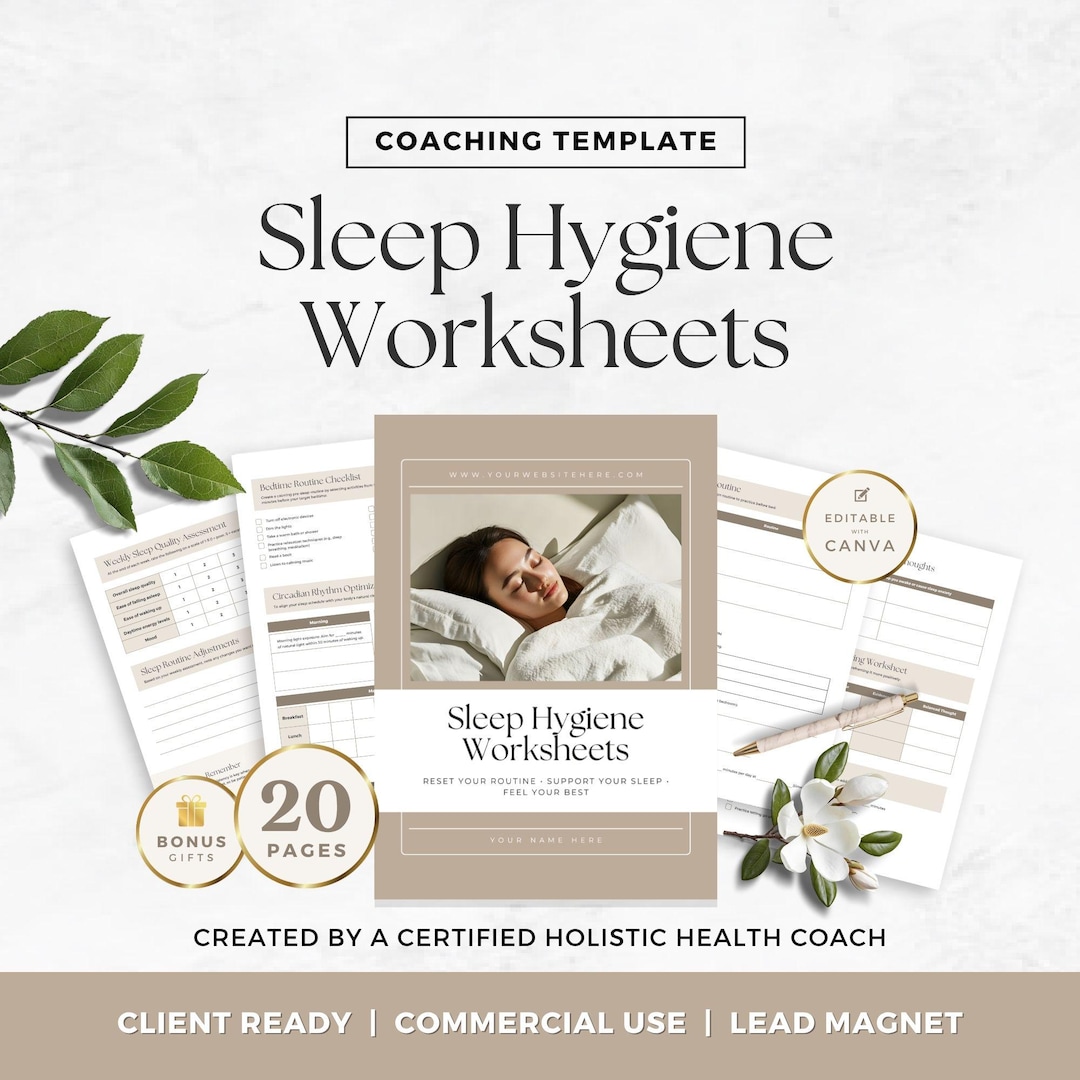 Sleep Hygiene Worksheets for Coaches | Editable Canva Template | Client ...