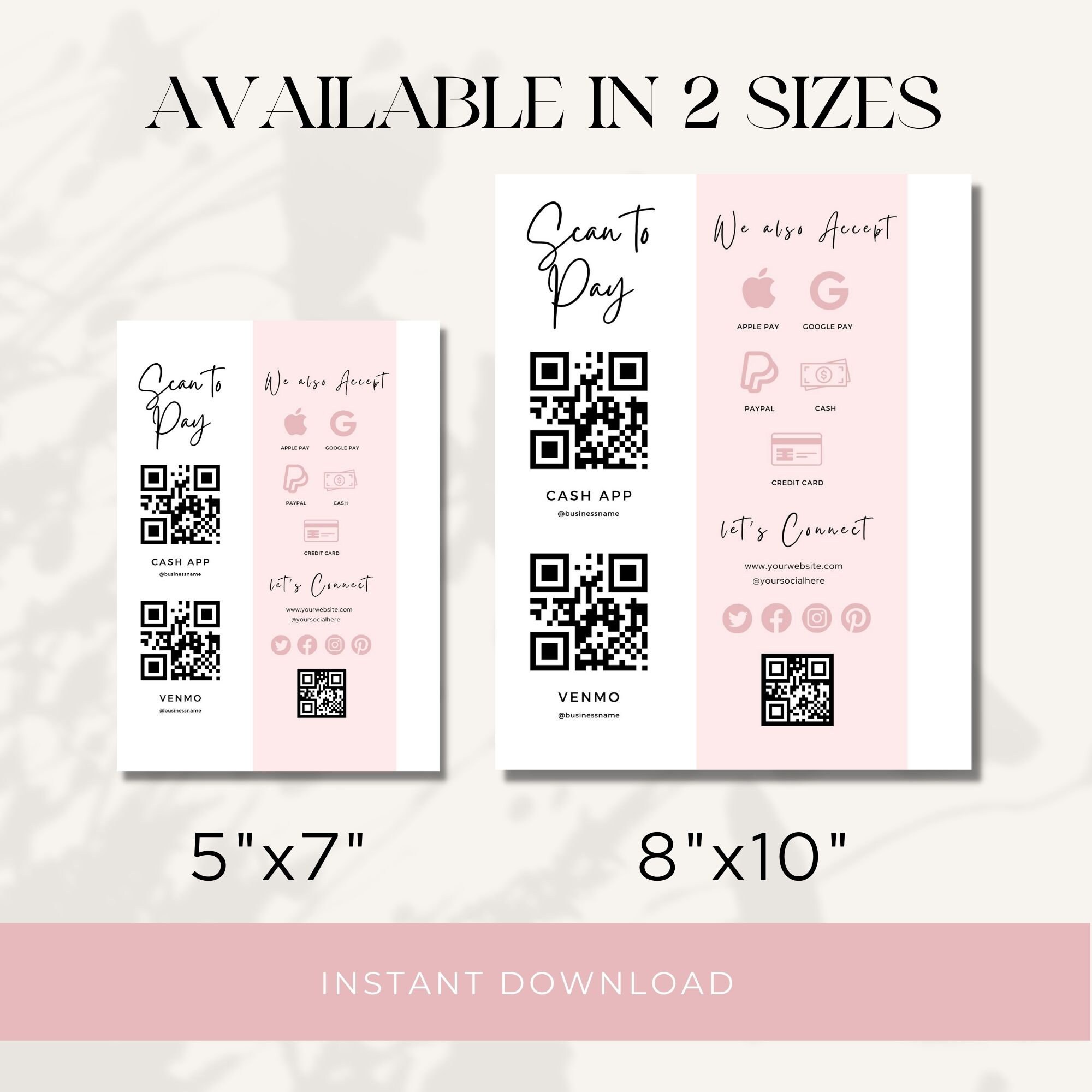 Pink Scan to Pay Template Canva, Custom QR Code, Pay Here Sign, Hair ...