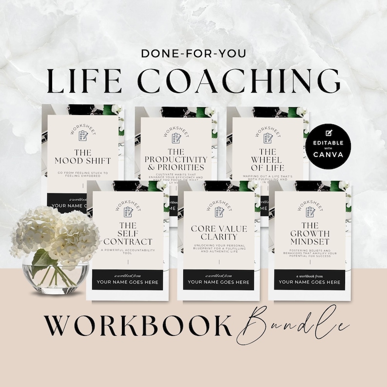 Coaching Worksheet Bundle, Life Coaching Workbook Template, Success ...