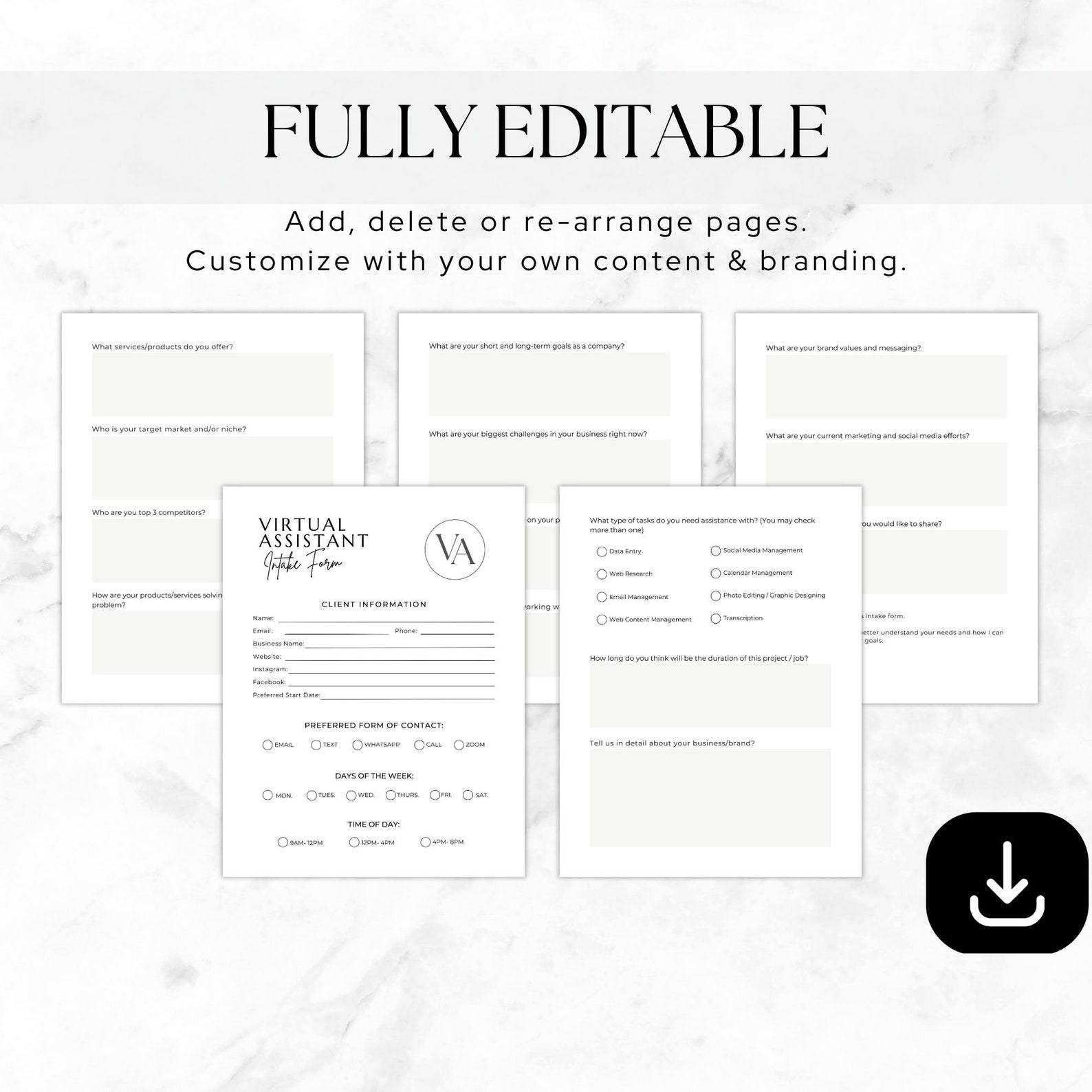 Virtual Assistant Intake Form, Client Onboarding Template, Personal ...
