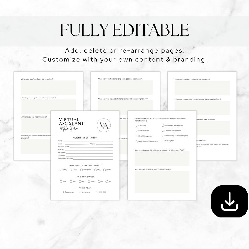 Virtual Assistant Intake Form, Client Onboarding Template, Personal ...