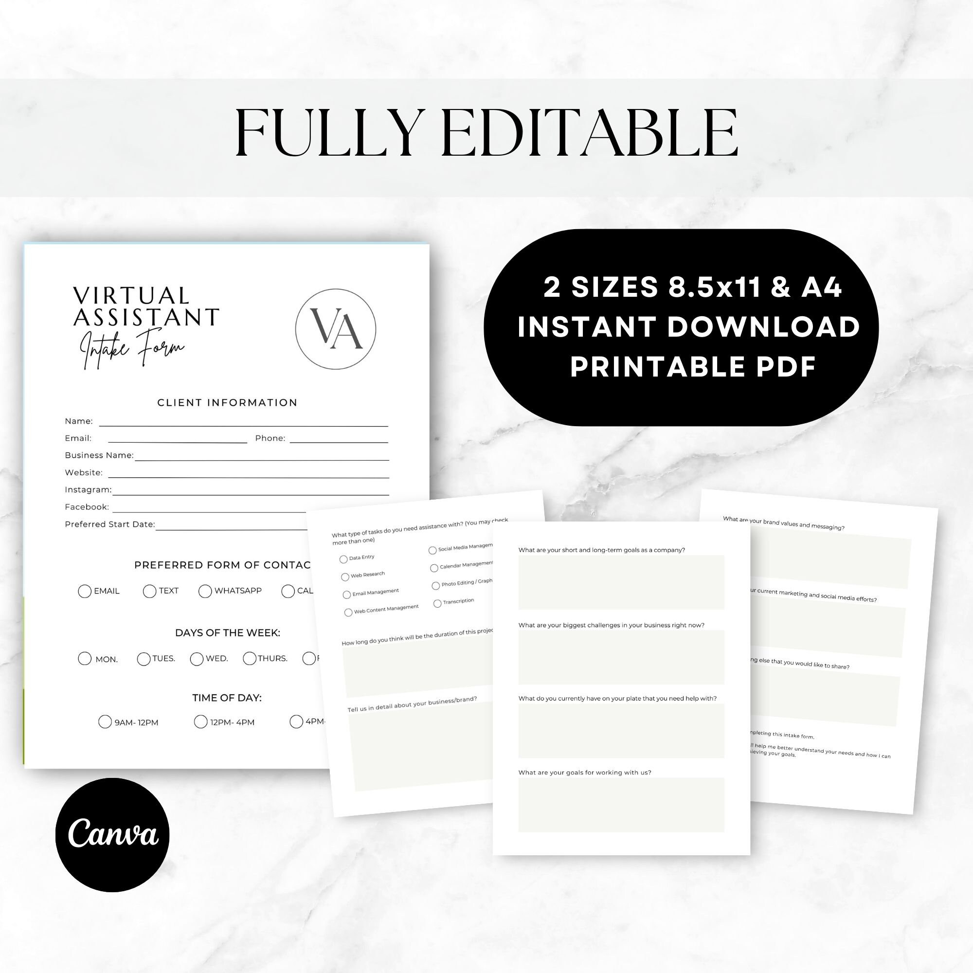 Virtual Assistant Intake Form, Client Onboarding Template, Personal Assistant Business, Social ...