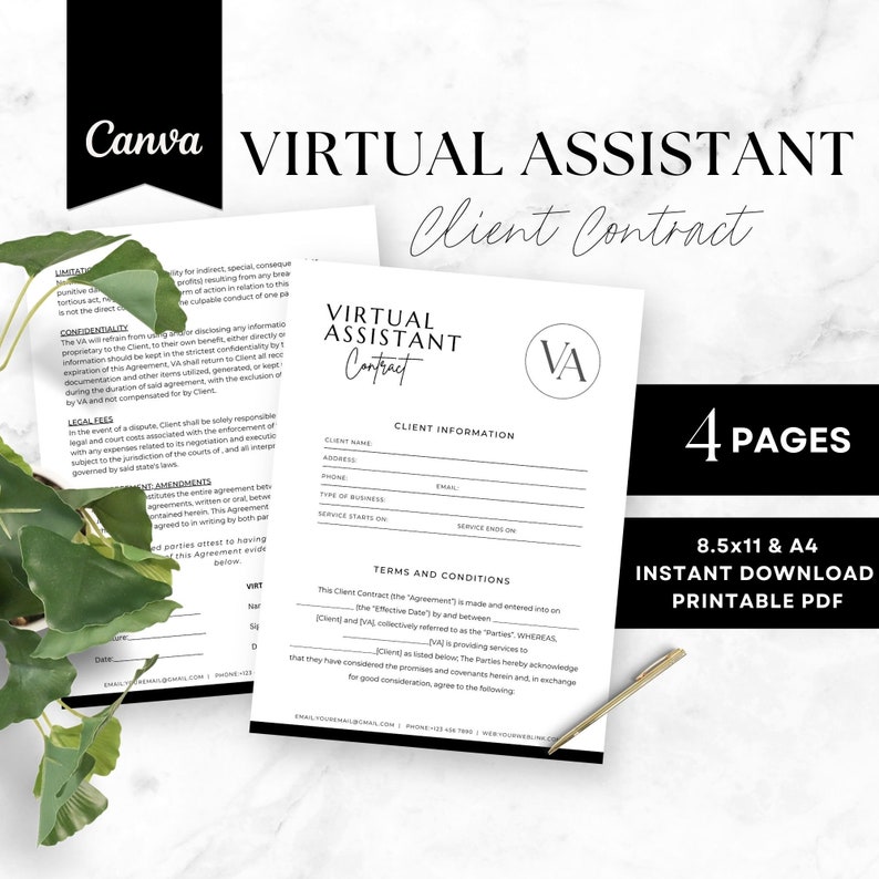 Virtual Assistant Contract Template, Personal Assistant Business ...