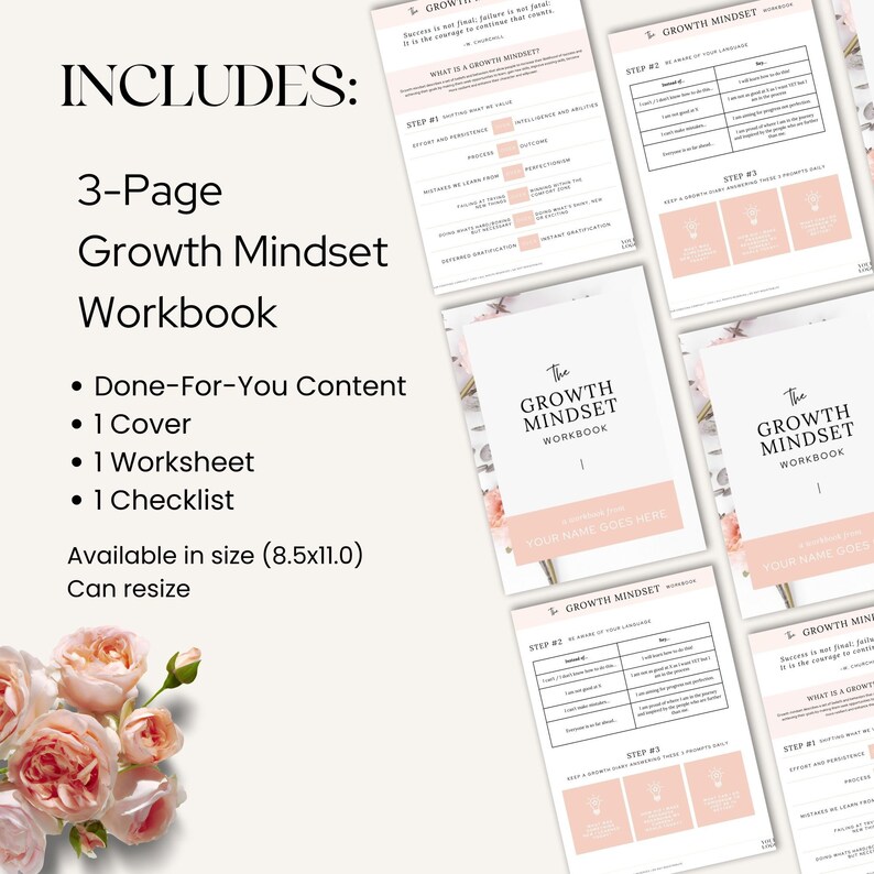 Growth Mindset Worksheets, Coaching Workbook Template, Done for You ...