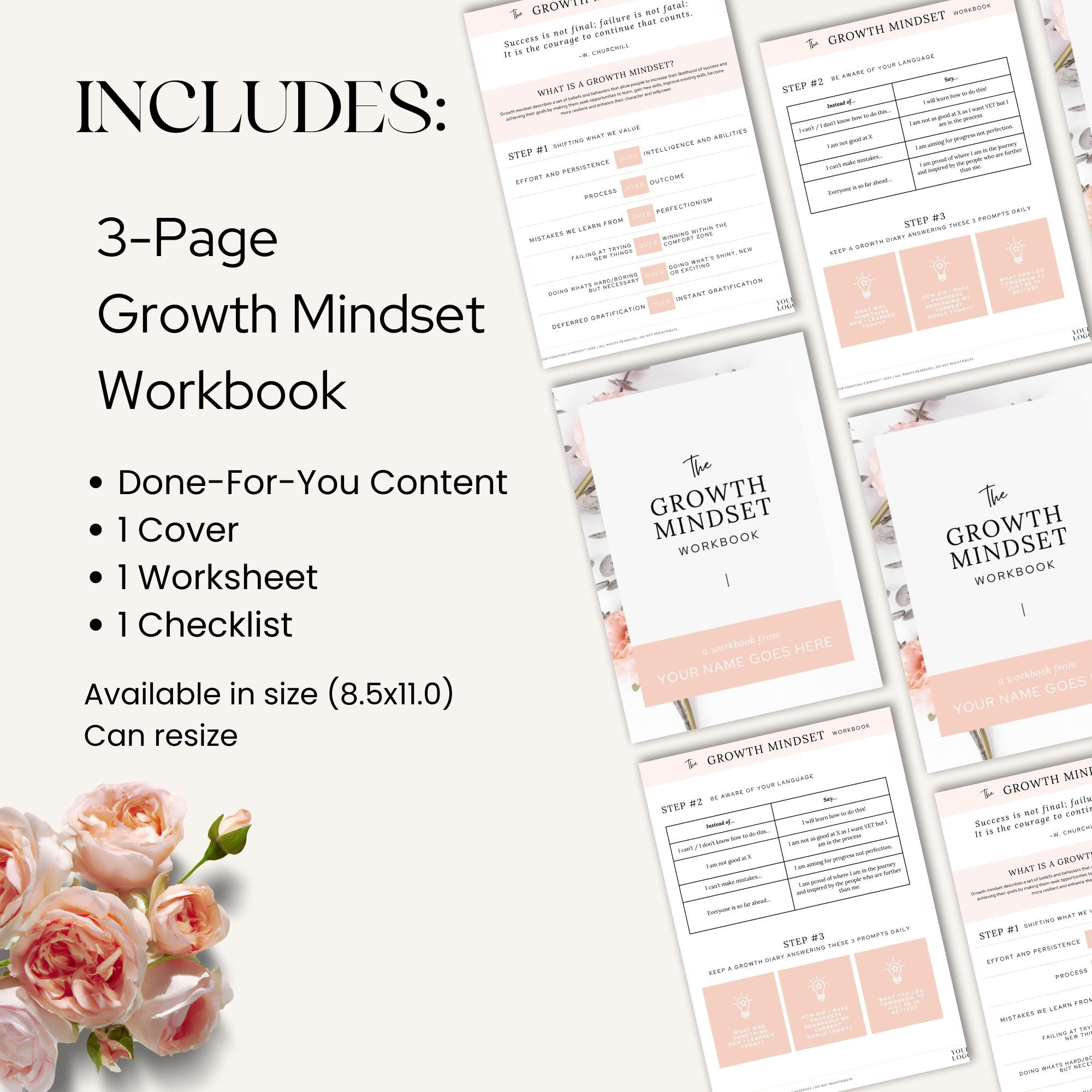 Growth Mindset Worksheets, Coaching Workbook Template, Done for You ...