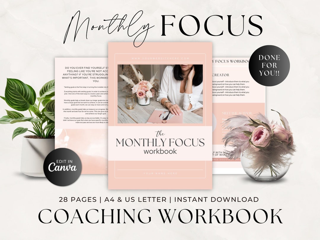 Coaching Workbook Template, Monthly Focus Worksheets, Business Coach ...