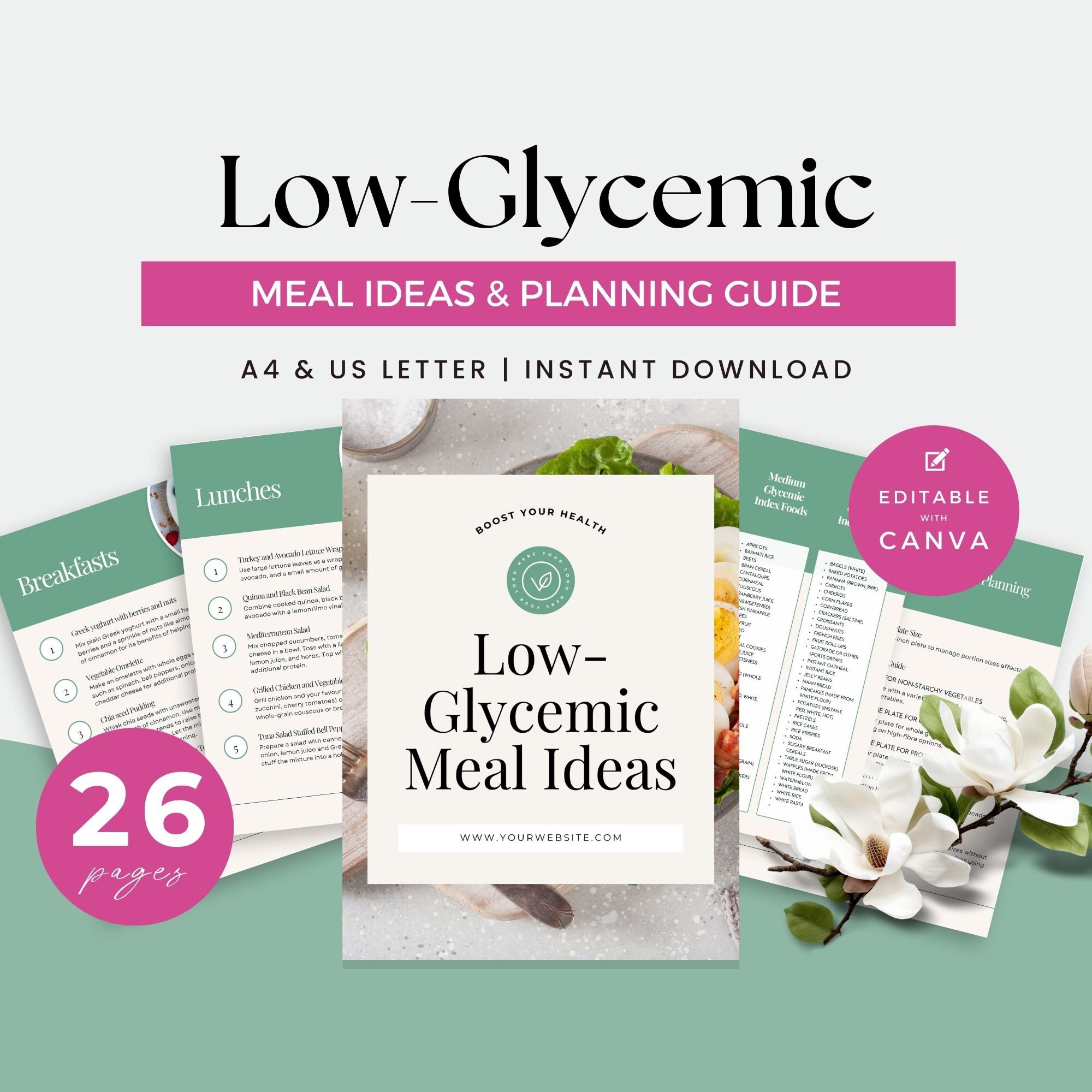 Low Glycemic Meal Ideas Guide With Weekly Nutritional Meal Planner ...