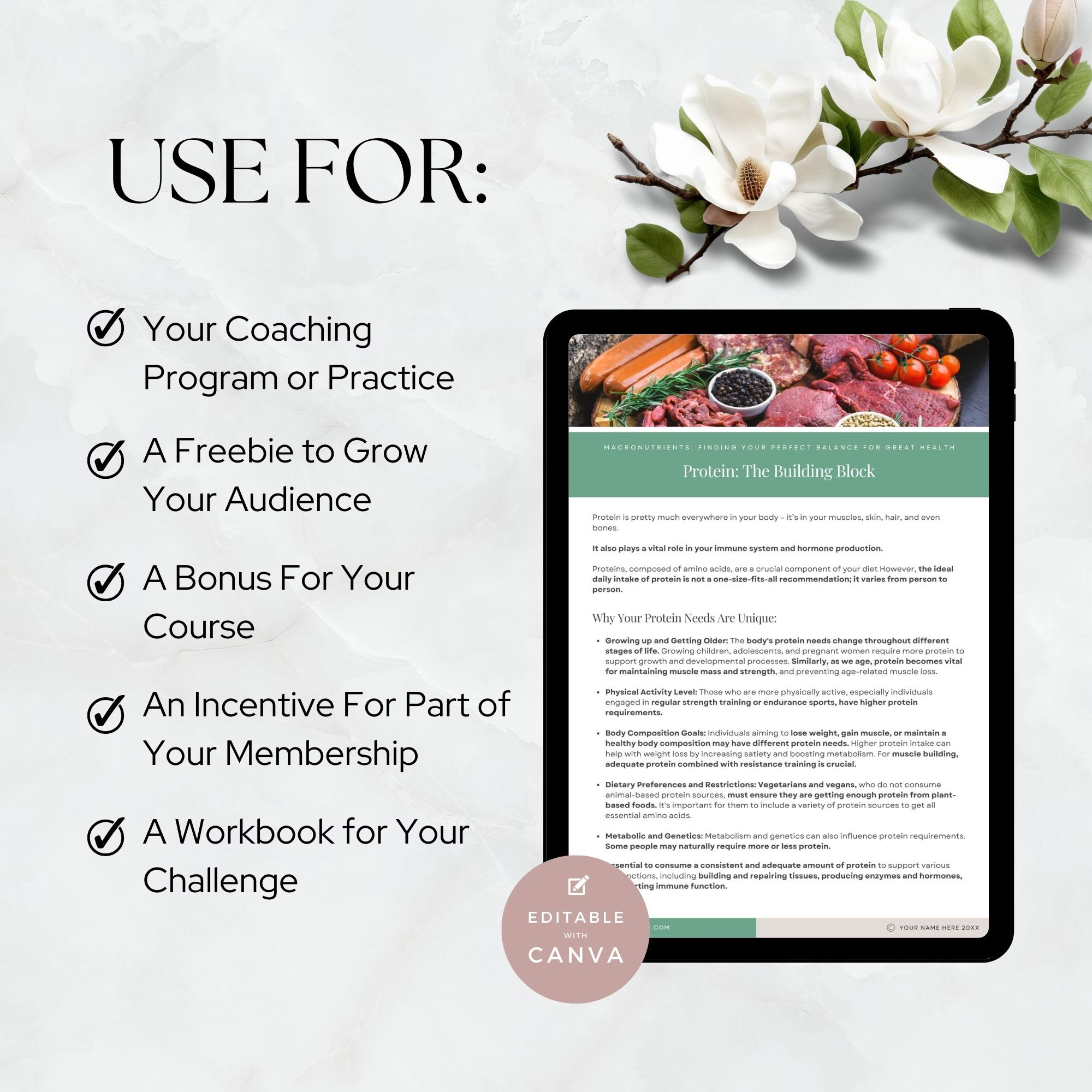 Macronutrient Guide Handout, Nutrition Coach Ebook, Done for You Health ...