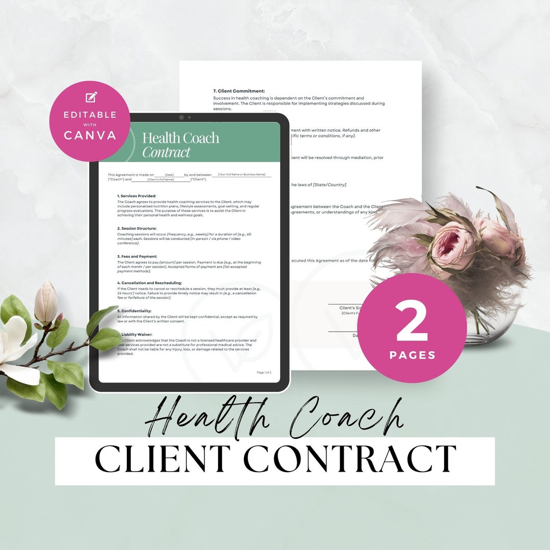 Health Coaching Contract, Nutrition Coach Client Onboarding, Service ...