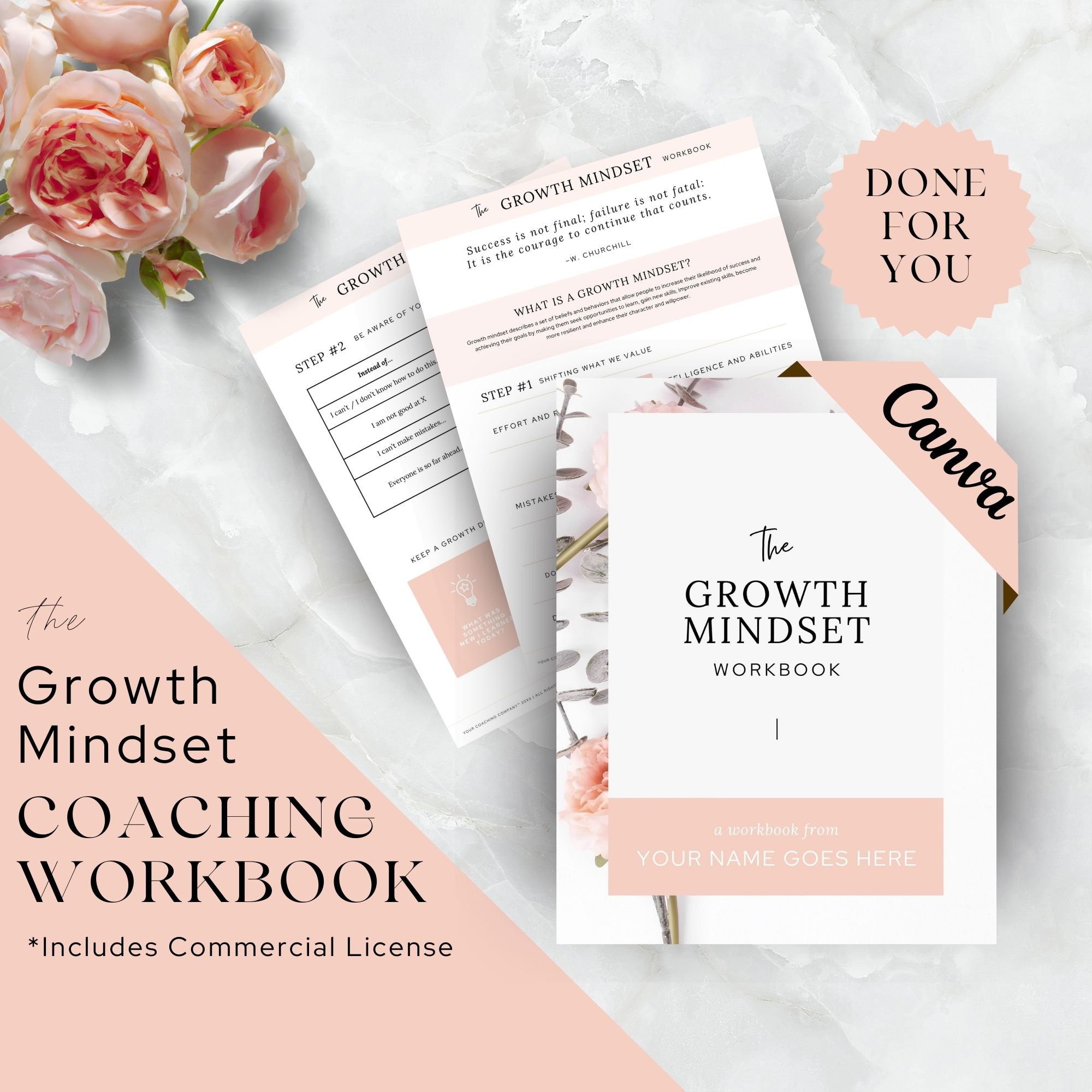 Growth Mindset Worksheets, Coaching Workbook Template, Done for You ...