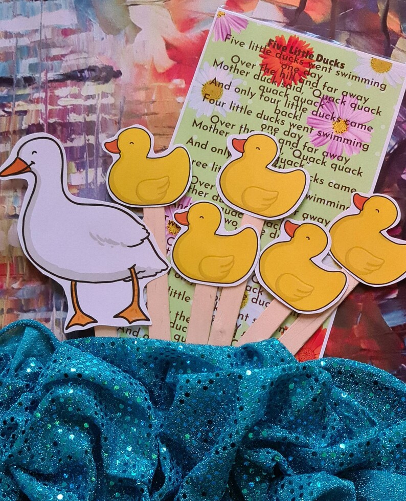 5 Little Ducks Rhyming Pack, Puppets and Props for Singing, Counting ...