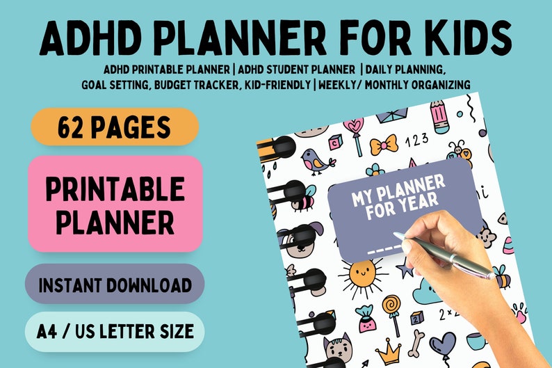 ADHD Printable Planner | ADHD Student Planner Kids | Daily Planning ...