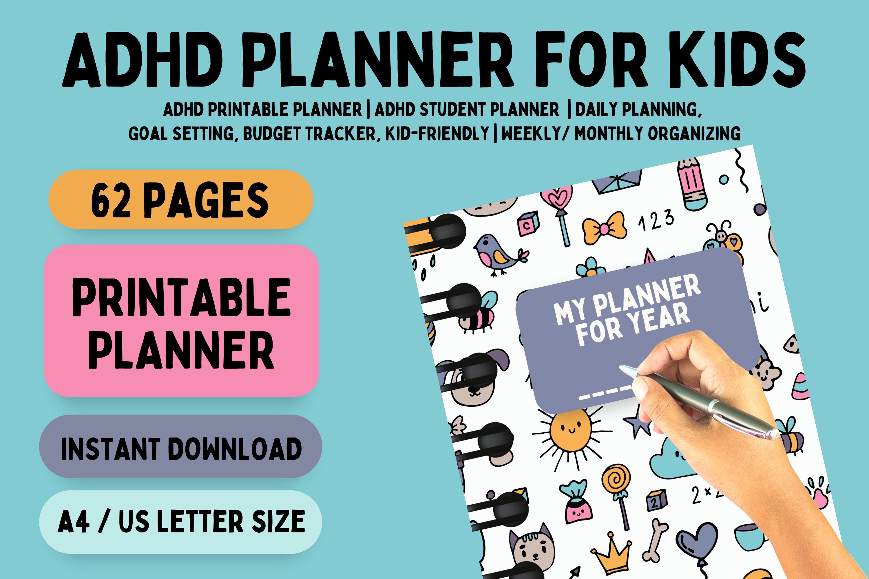 ADHD Printable Planner ADHD Student Planner Kids Daily Planning, Goal ...