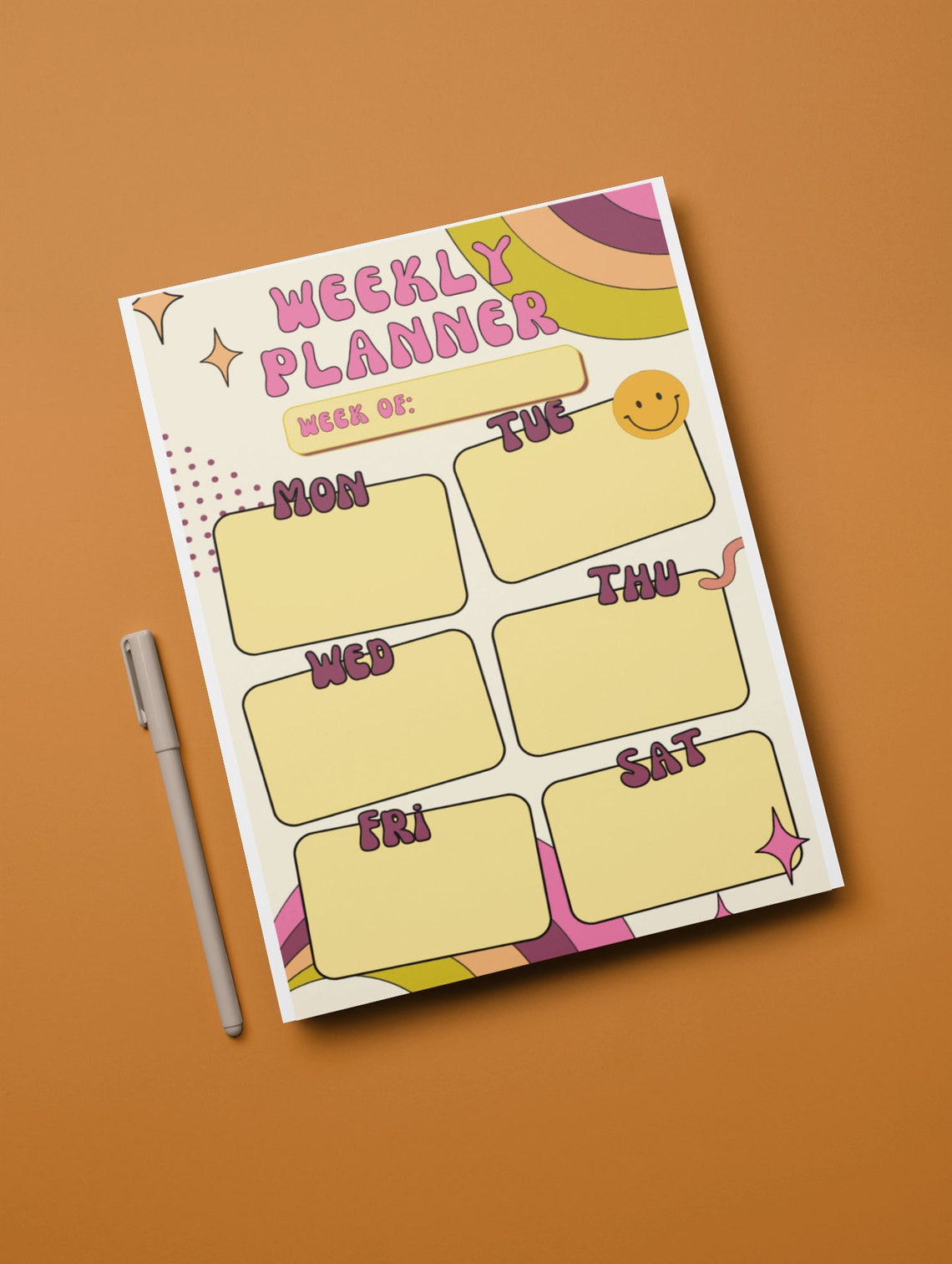 Retro Vibes Weekly Planner Printable - Groovy Week-at-a-glance ...