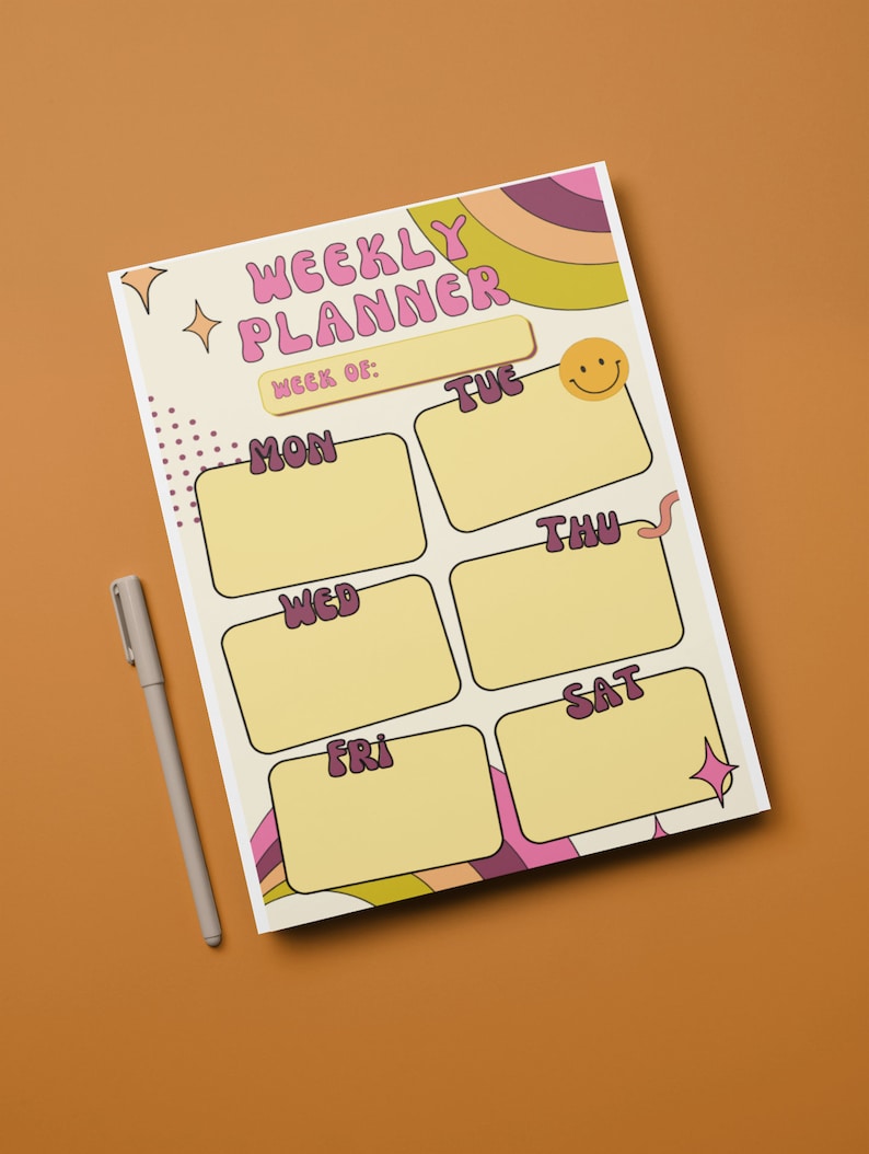 Retro Vibes Weekly Planner Printable - Groovy Week-at-a-glance ...
