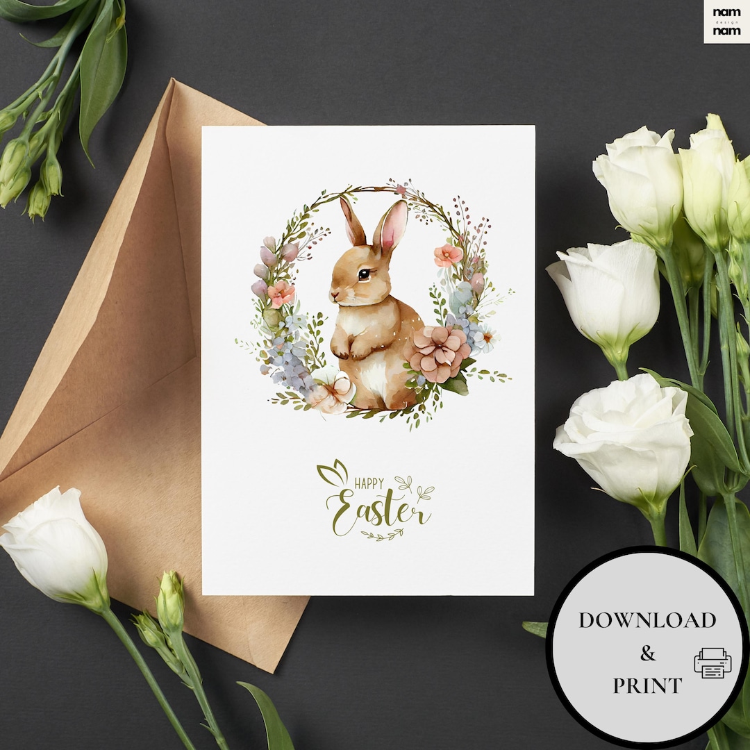 Printable Easter BUNNY Card HAPPY EASTER Printable Card Digital Easter ...