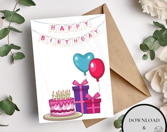 Happy Birthday Card - DIGITAL Download - Printable Birthday Card ...