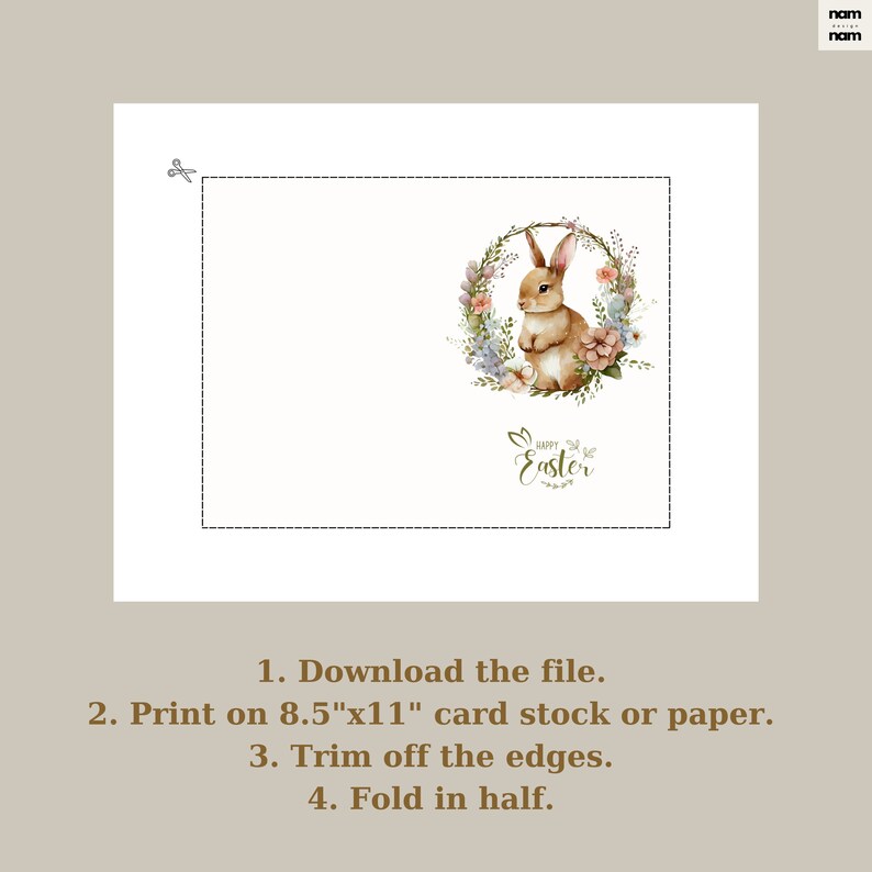 Printable Easter BUNNY Card HAPPY EASTER Printable Card Digital Easter ...