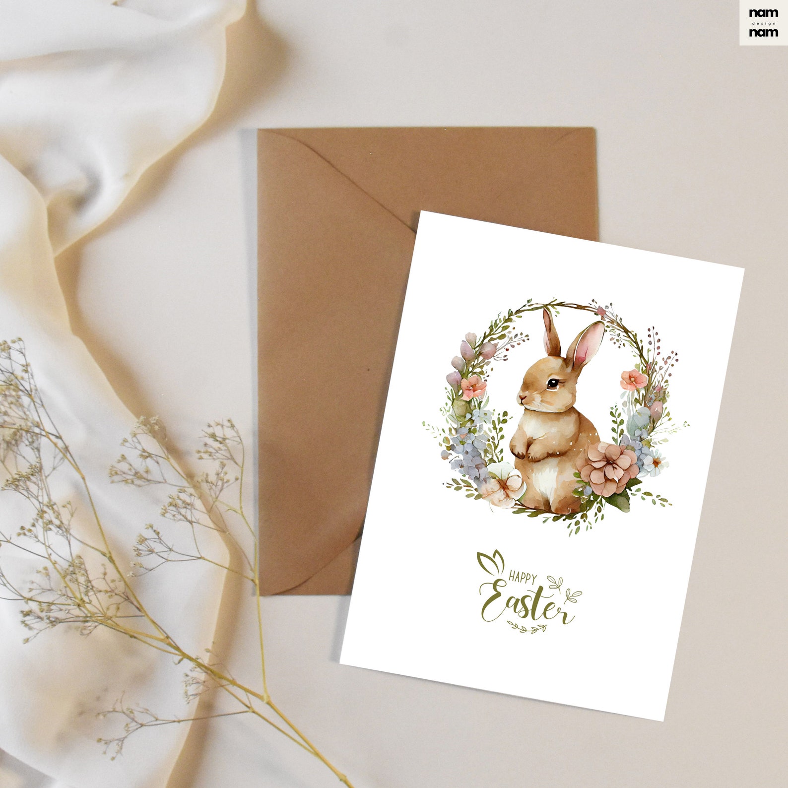 Printable Easter BUNNY Card HAPPY EASTER Printable Card Digital Easter ...