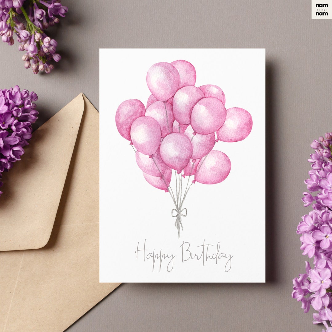 Happy Birthday Card Pink and White Digital Download Printable Birthday ...