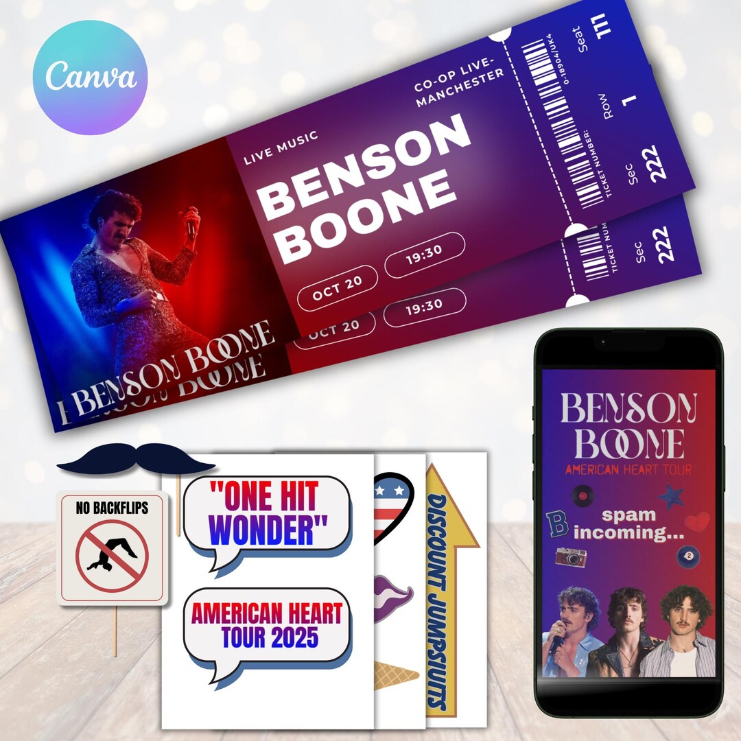 Benson Boone Concert Day Bundle – Printable Ticket, Fan Props ...