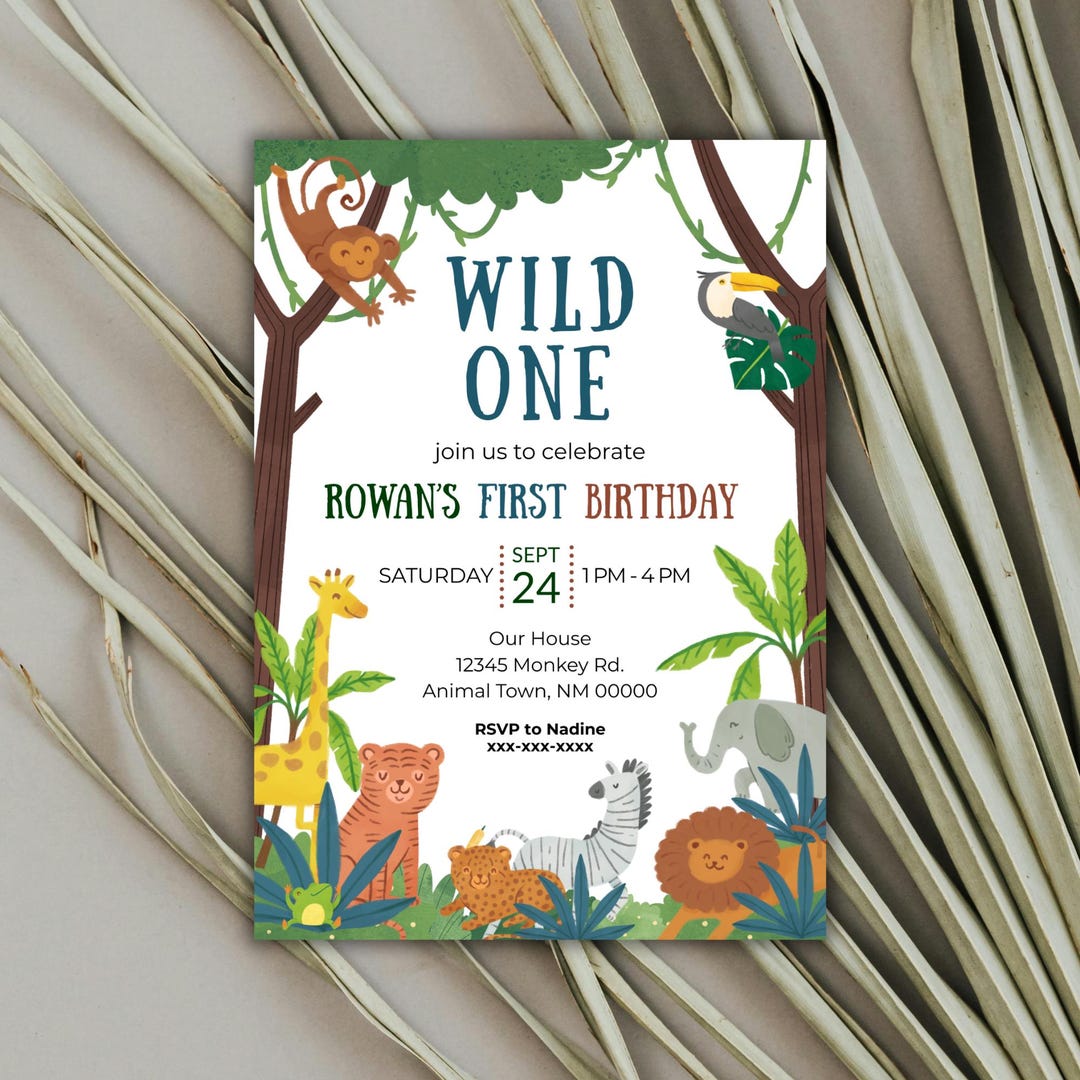 Wild One Birthday Party Invitation, Editable Safari First Birthday ...