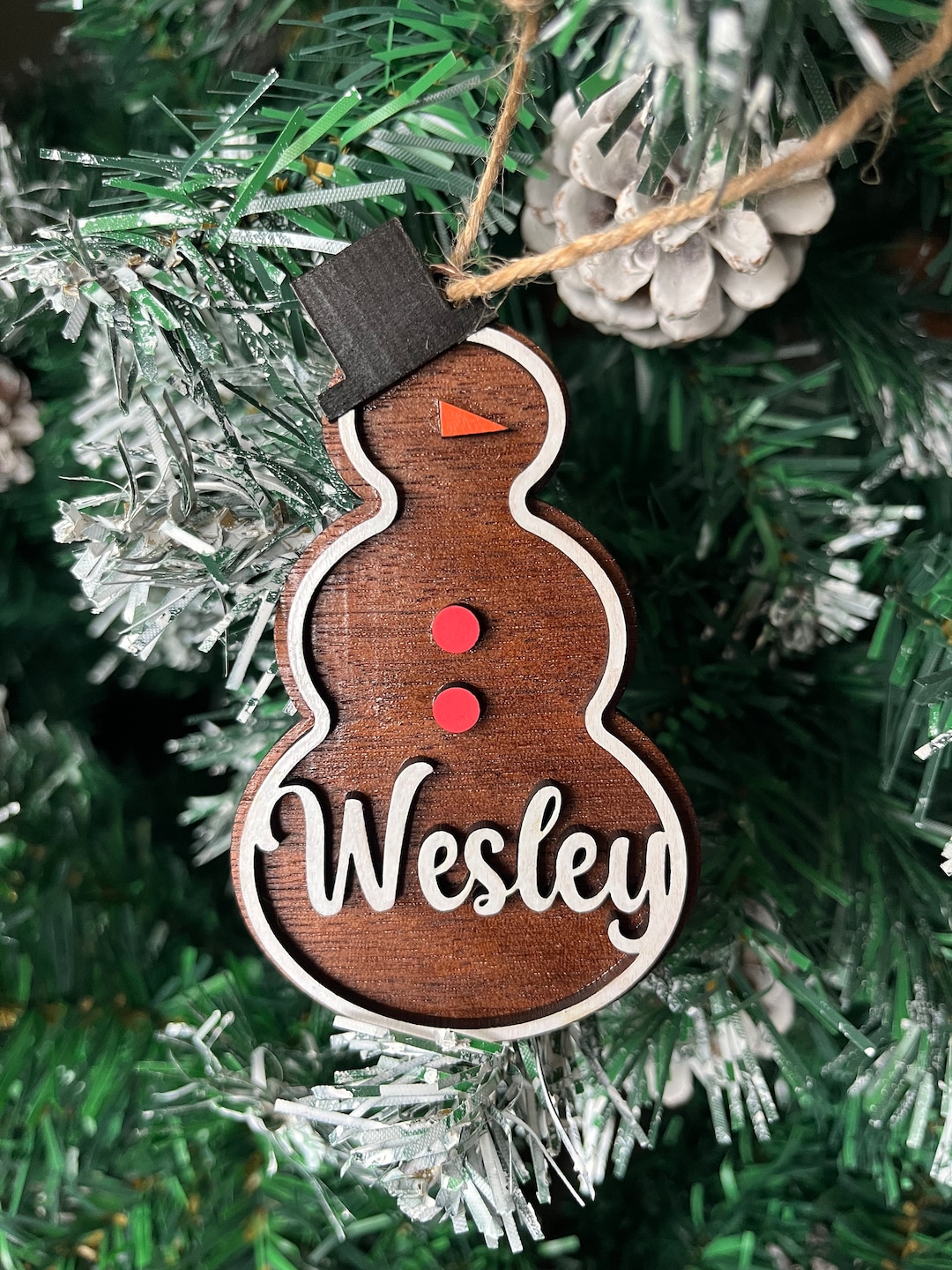 Personalized Snowman Name Ornaments, Holiday Snowman Ornaments, Wooden ...