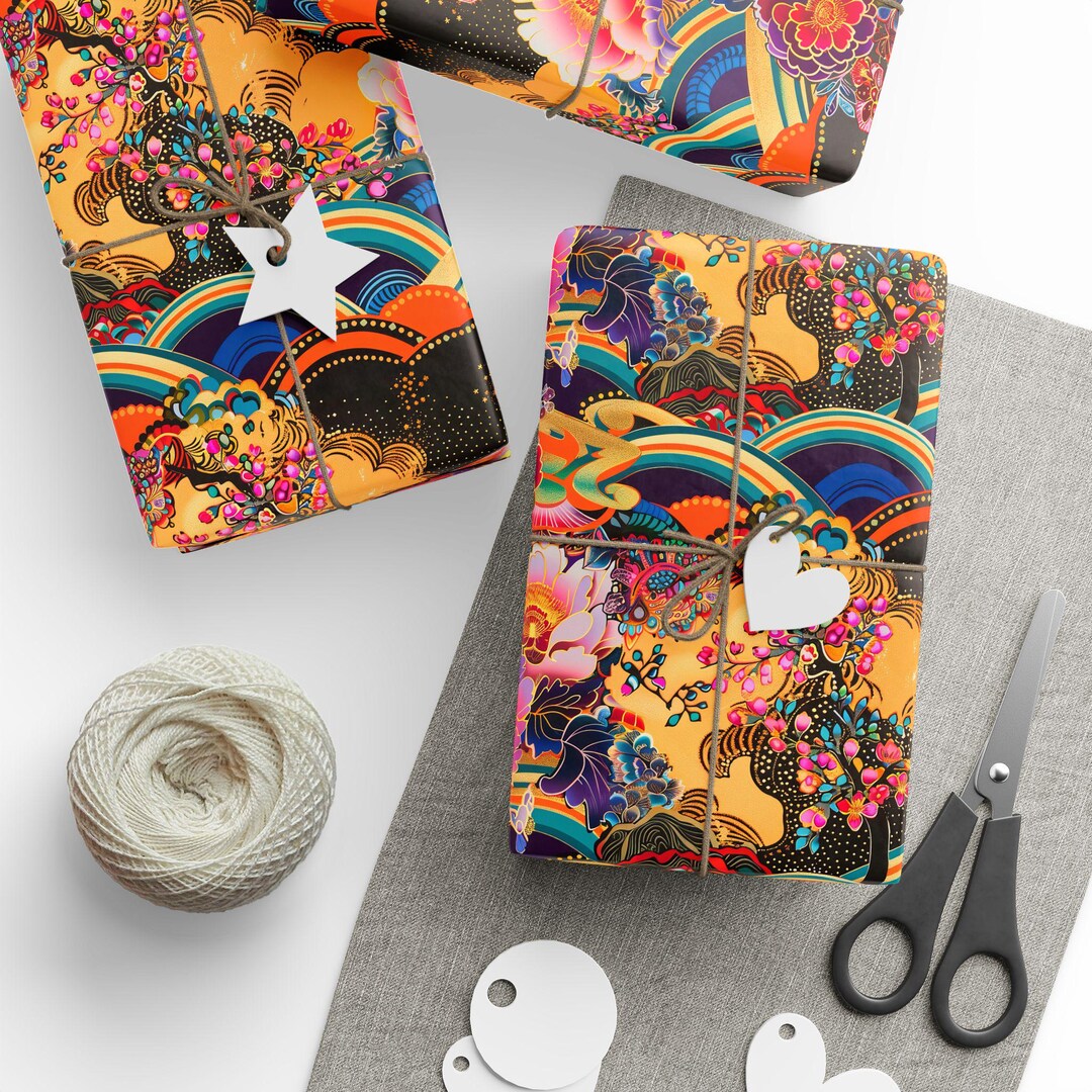 Retro Japanese Art Wrapping Paper, Japanese Prints, Japanese Christmas ...