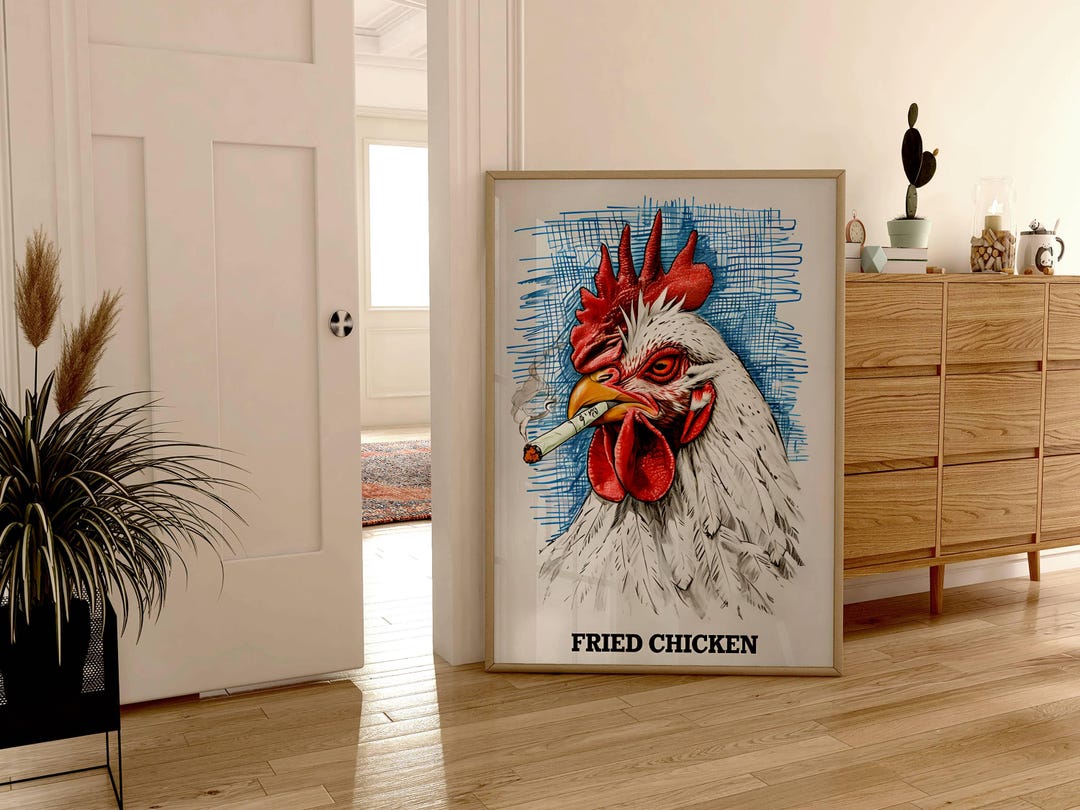 Smoking Chicken Art Print, Vintage Art, Minimalist Art, Weird Art Print ...