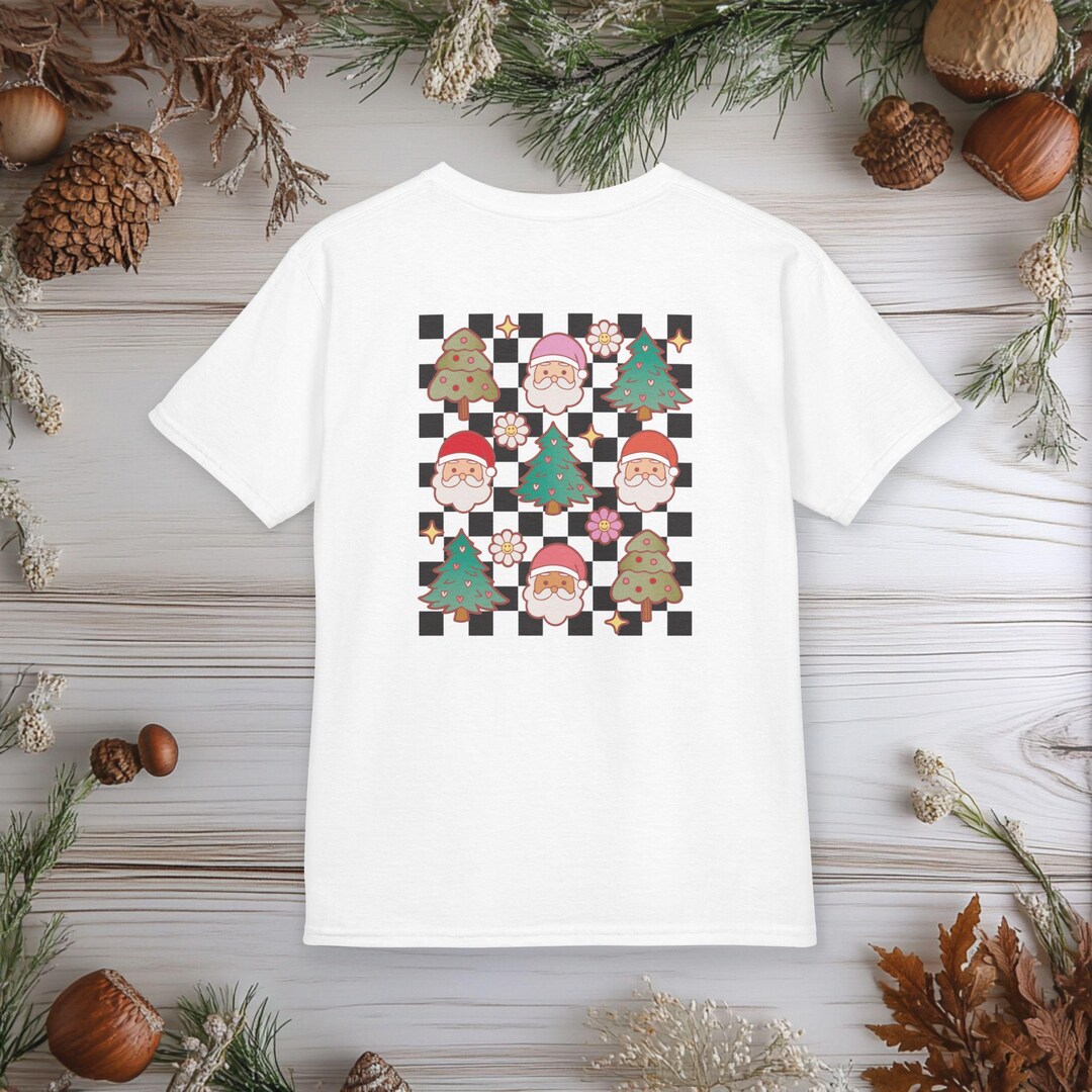 Checkered Santa Christmas Tree Kids Cotton Tee - Etsy