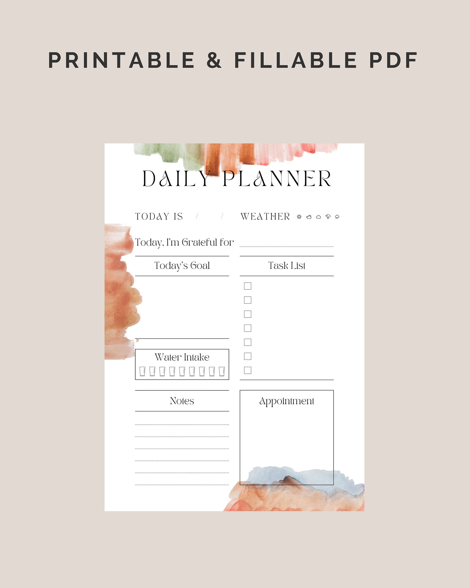 Planner Pack Watercolor Daily Planner Weekly Planner - Etsy