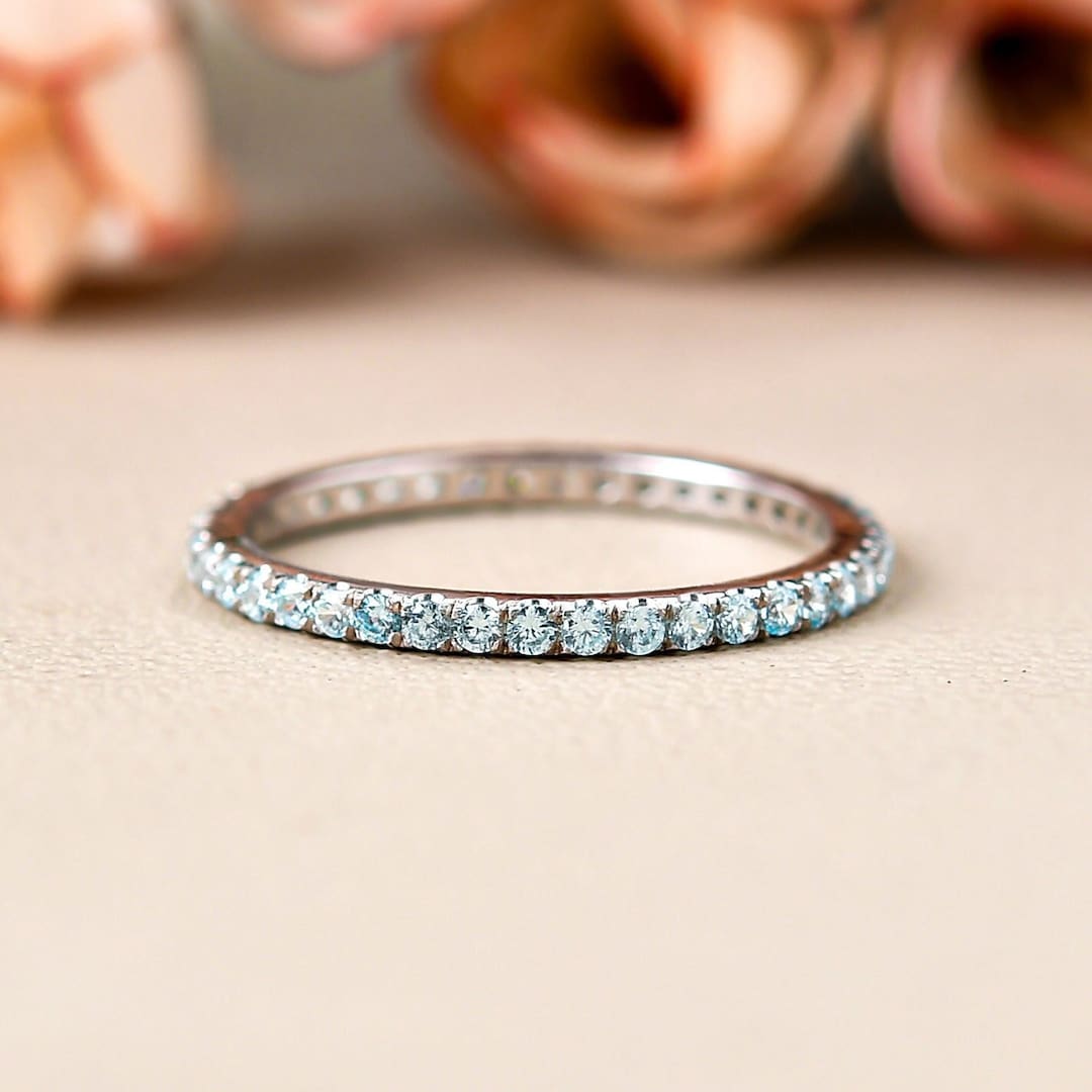 Aquamarine Band Ring, 14K Gold Band Ring, Aquamarine Stacking Ring ...
