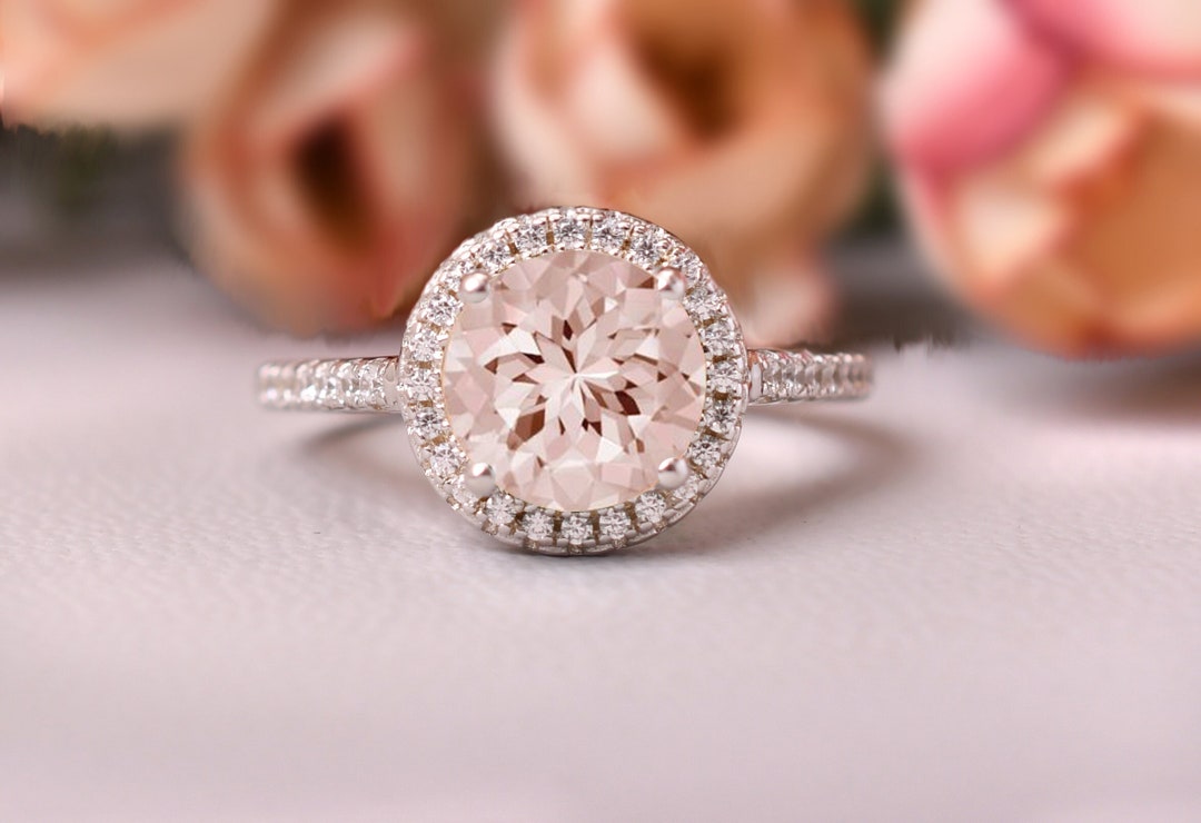 14K Rose Gold Morganite Engagement Ring, Morganite Ring, Round Cut ...