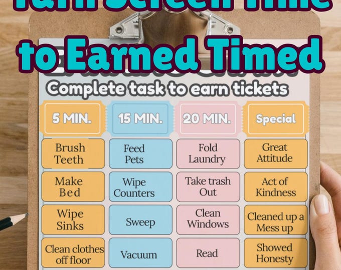 Screen Time Ticket System: Editable Chore Chart & Reward Tracker ...