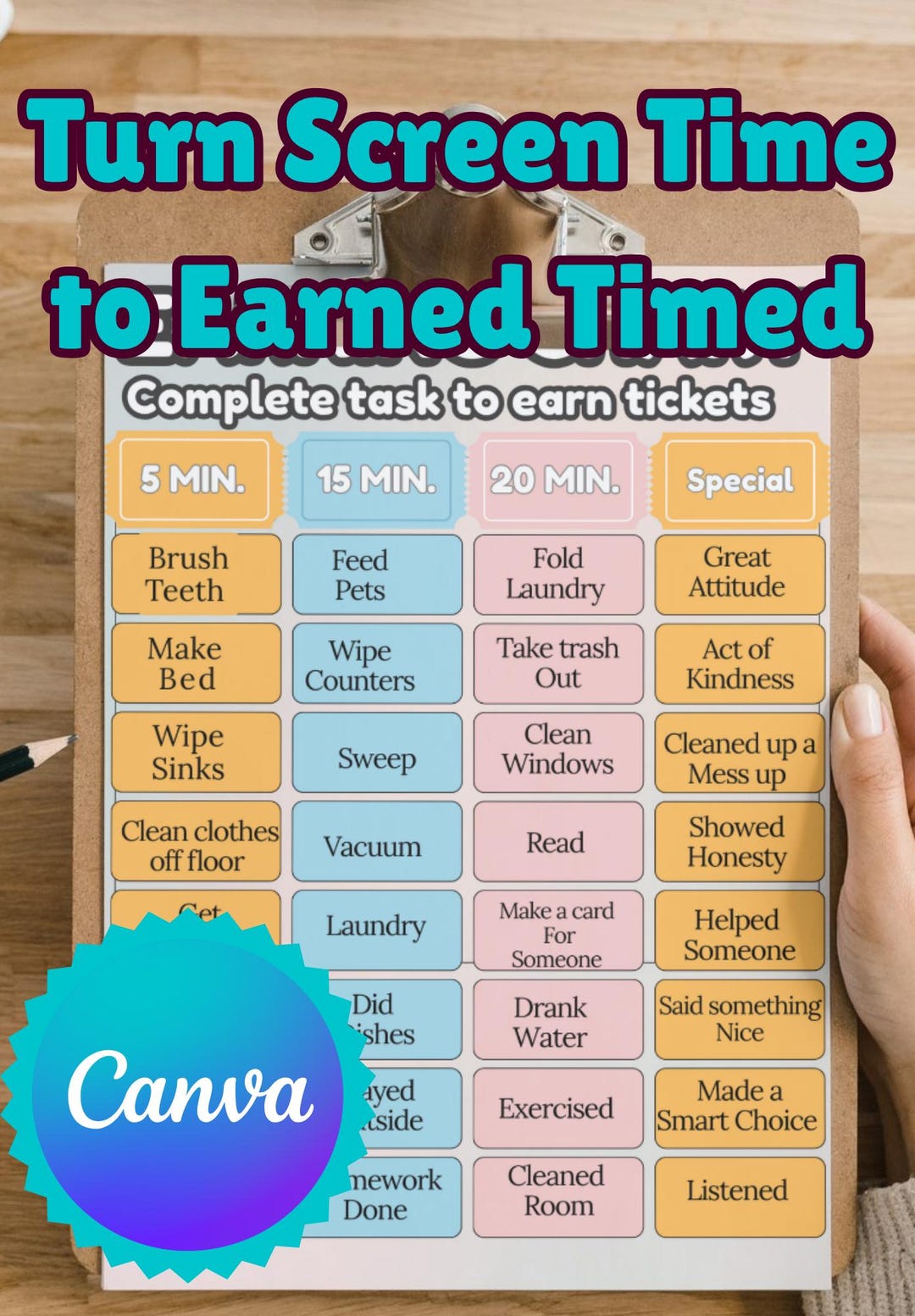 Screen Time Ticket System: Editable Chore Chart & Reward Tracker ...