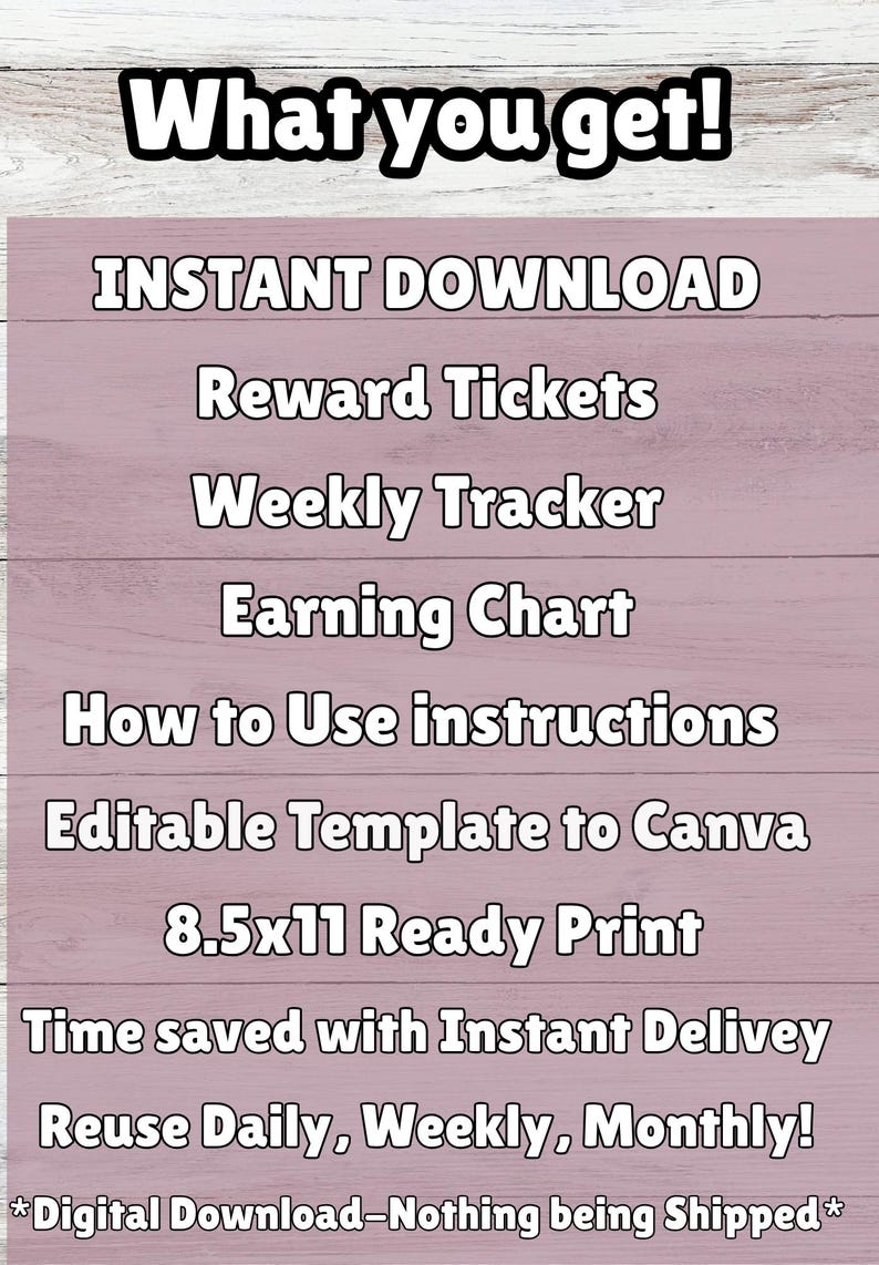 Editable Chore Chart With Ticket System for Kids | Reward Tracker ...
