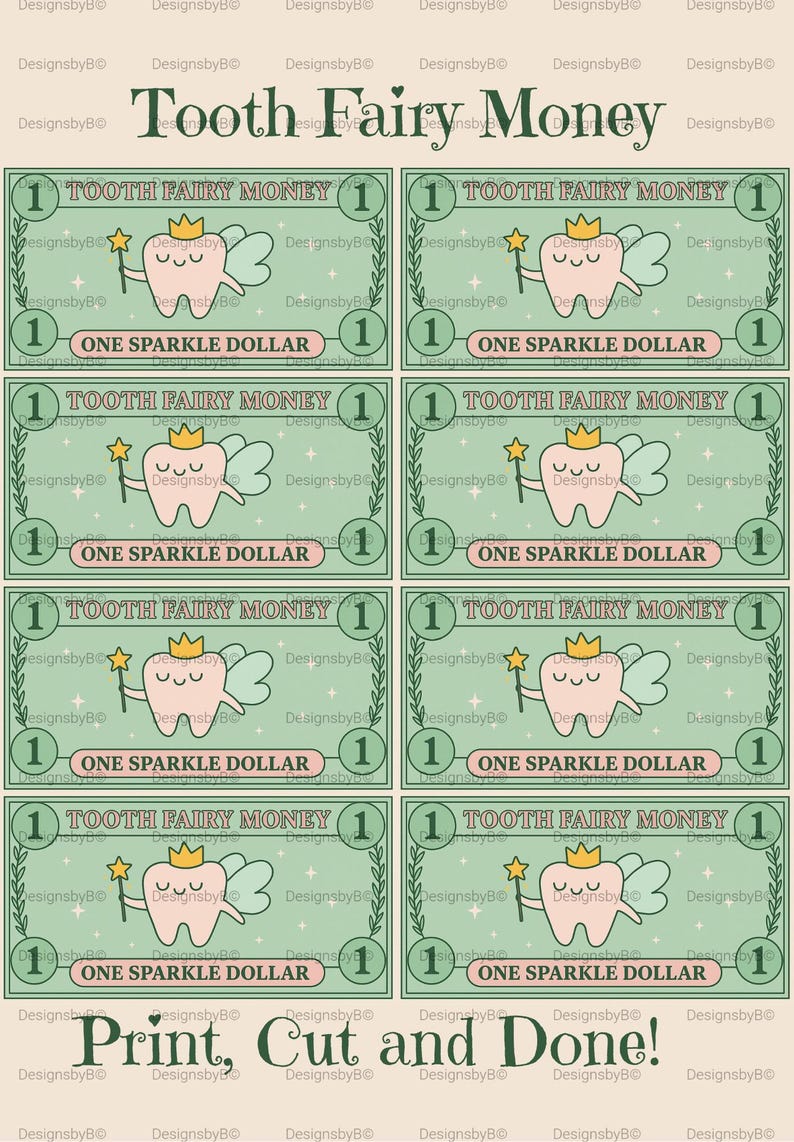 Printable Tooth Fairy Bucks | Tooth Fairy Money | Instant Download ...