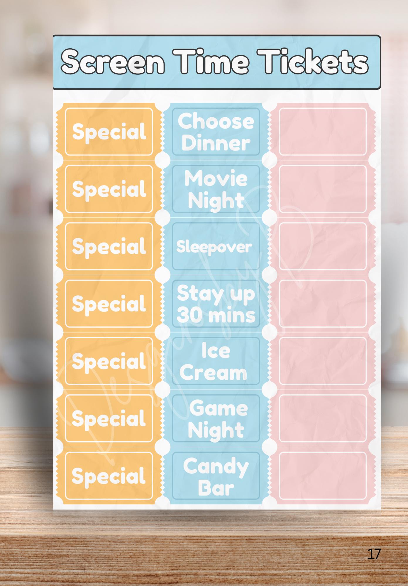 Screen Time Ticket System: Editable Chore Chart & Reward Tracker ...