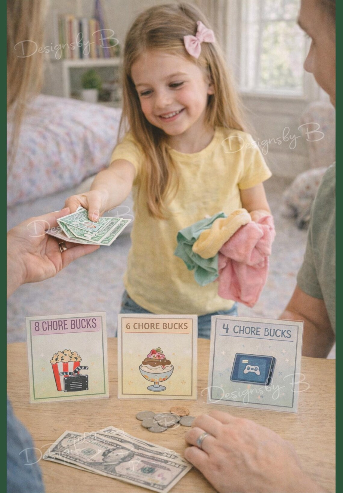 Printable Chore Bucks: Kids Reward Coupons - Green Pastel Design (PDF ...